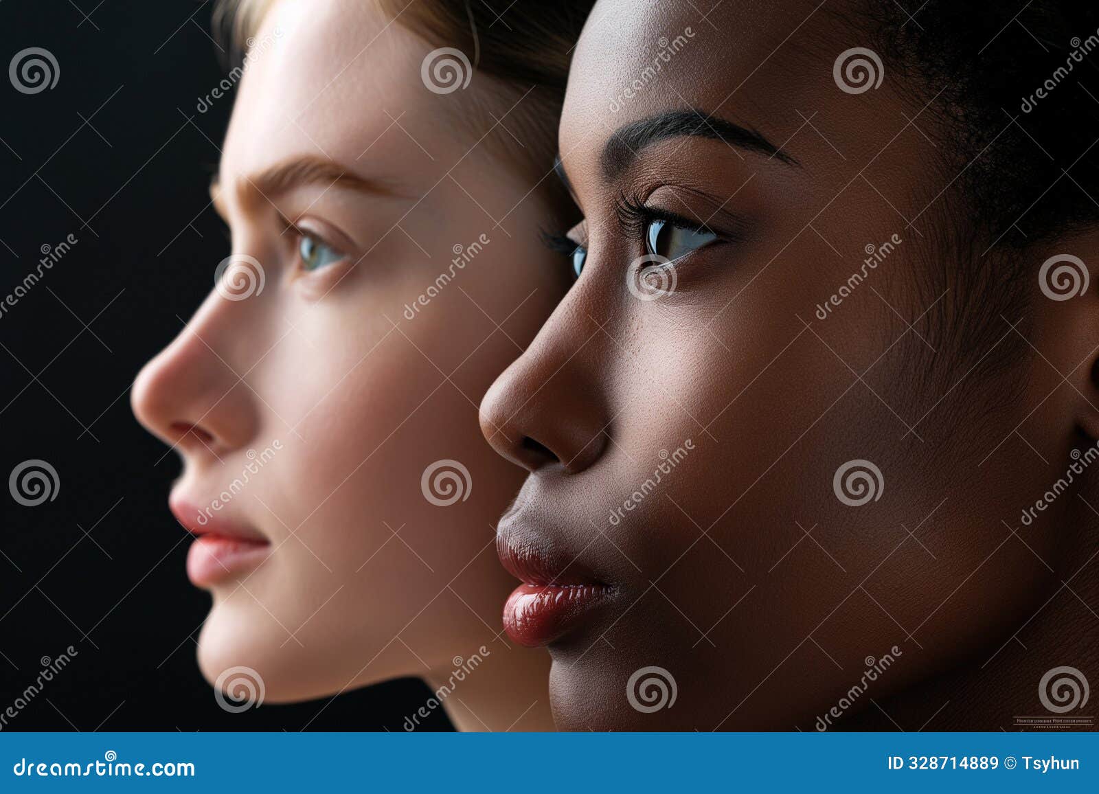 Profile of Two Faces of Women of Different Ethnicity Stock Illustration ...