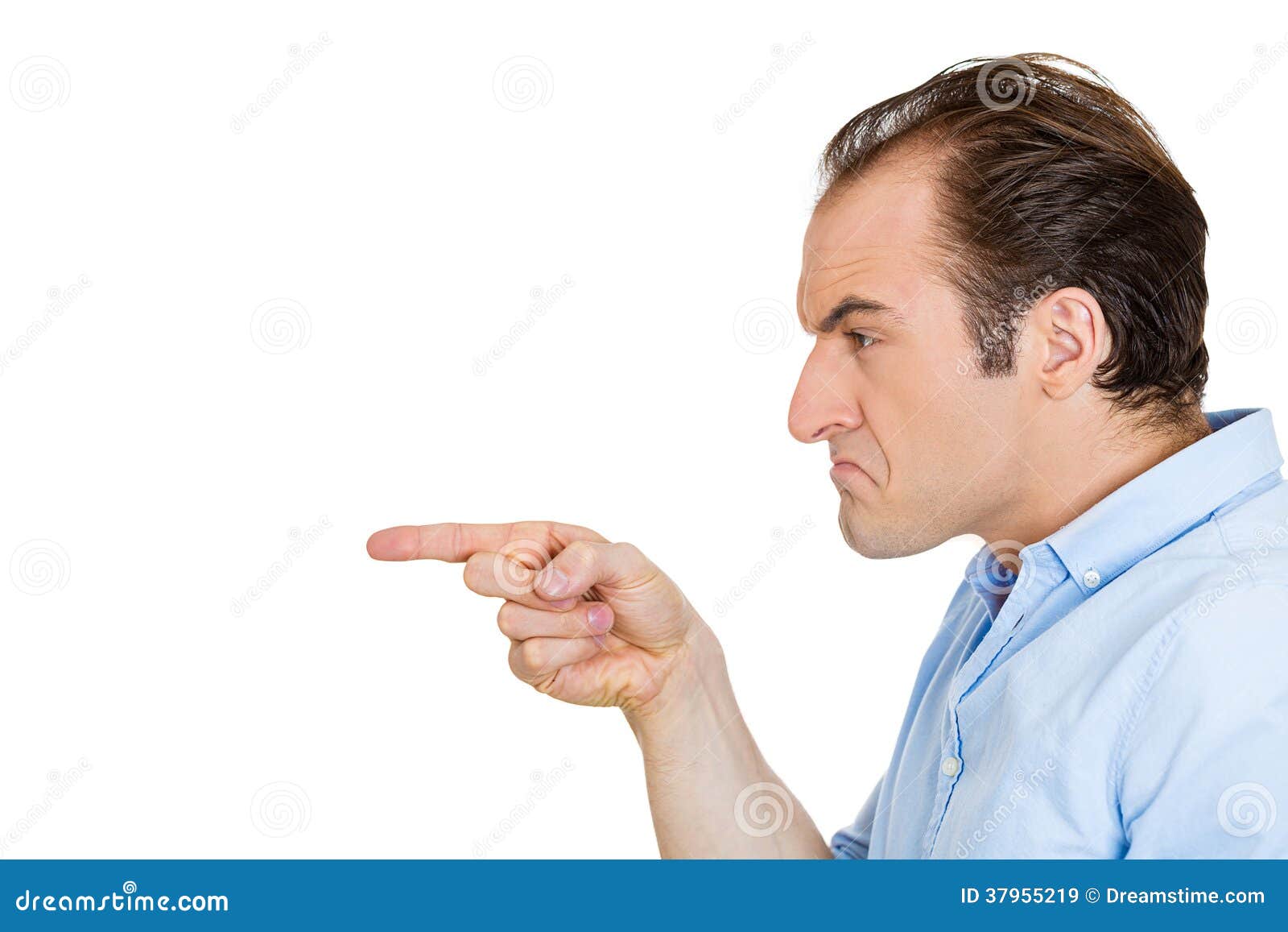 Profile of Unhappy Man Pointing Stock Image - Image of blame, negative ...
