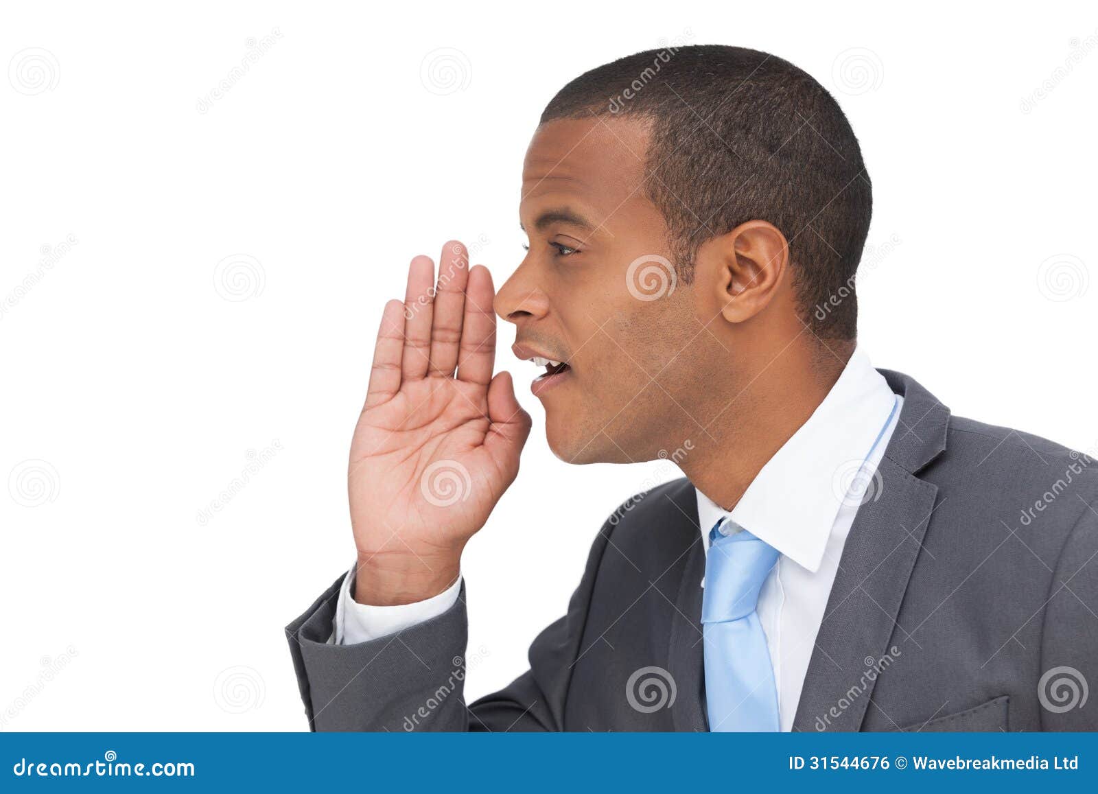 Profile View of a Businessman Calling for Someone Stock Photo - Image ...