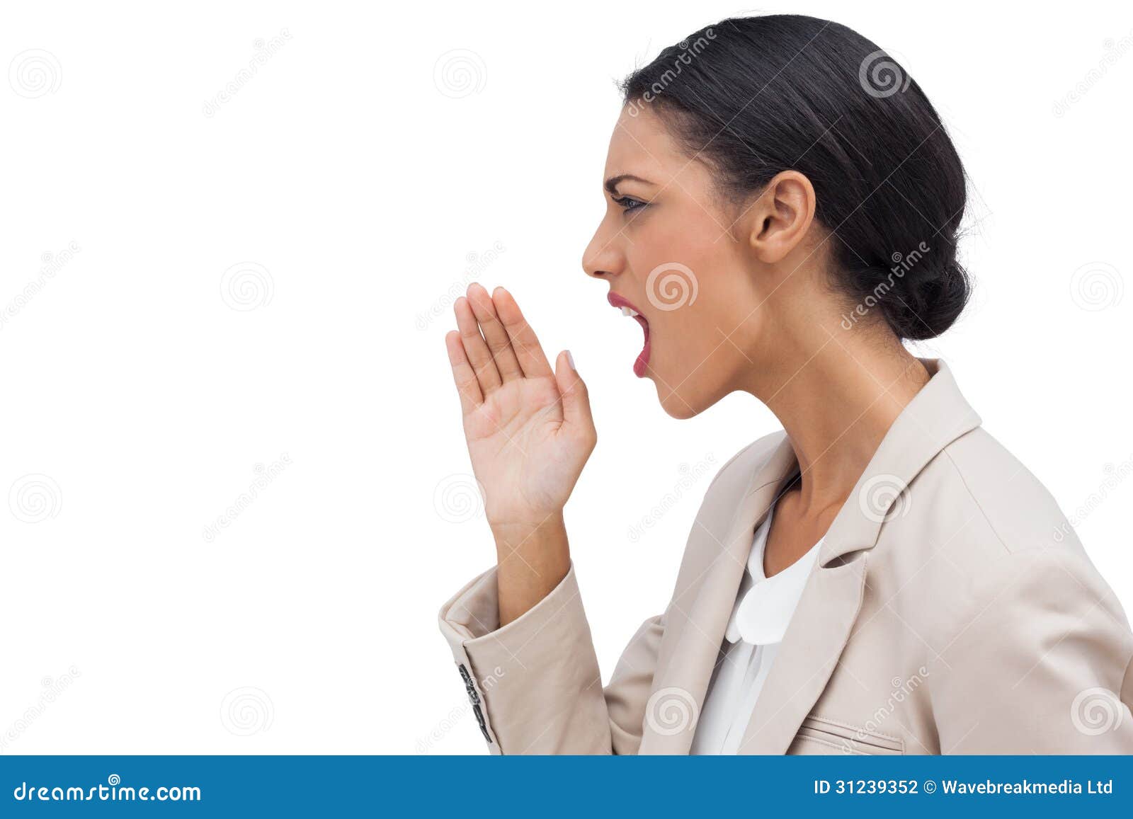Profile View of a Businesswoman Calling for Someone Stock Photo - Image ...