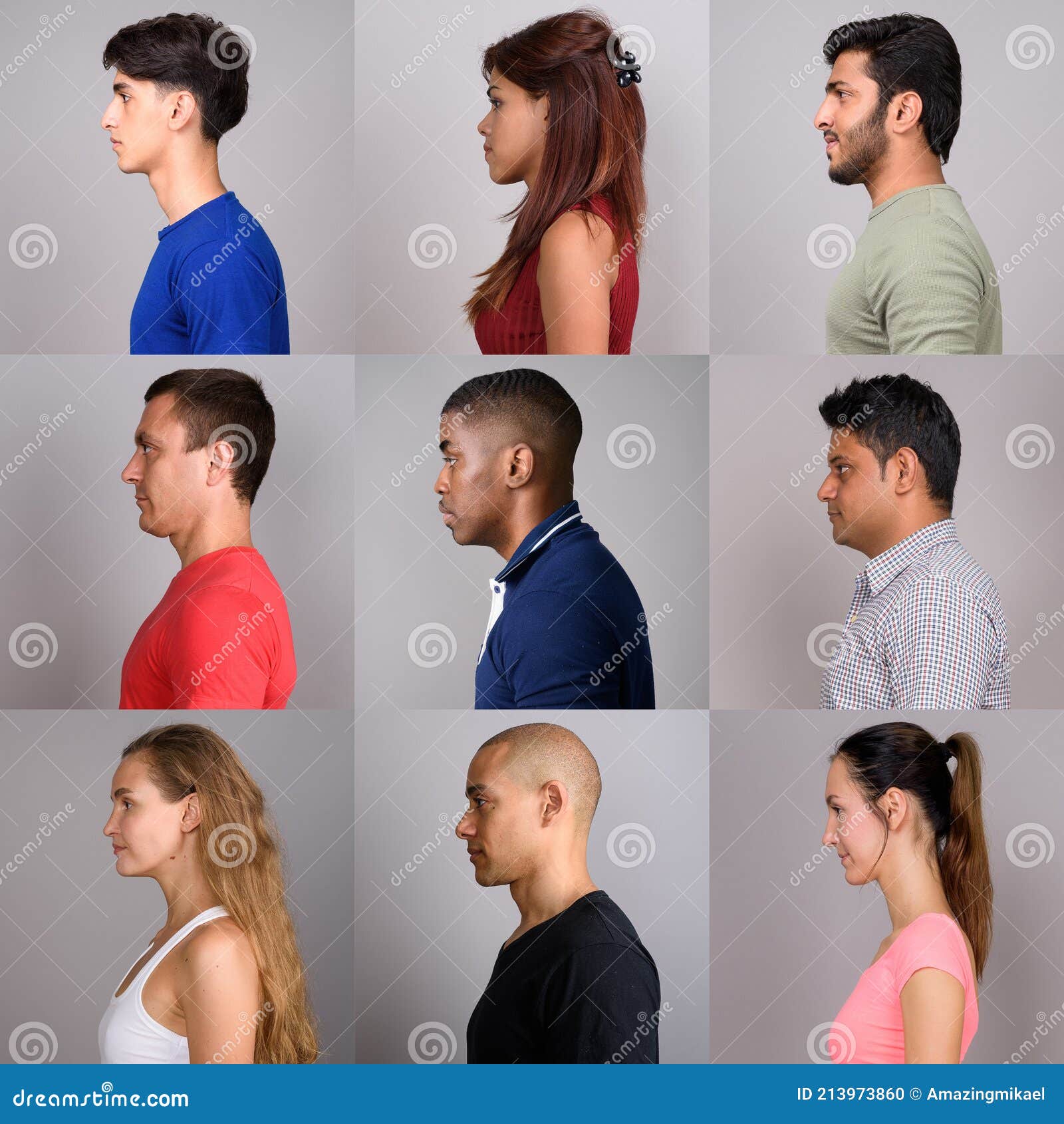 Profile View Collage of People Faces Against Studio Background Stock ...