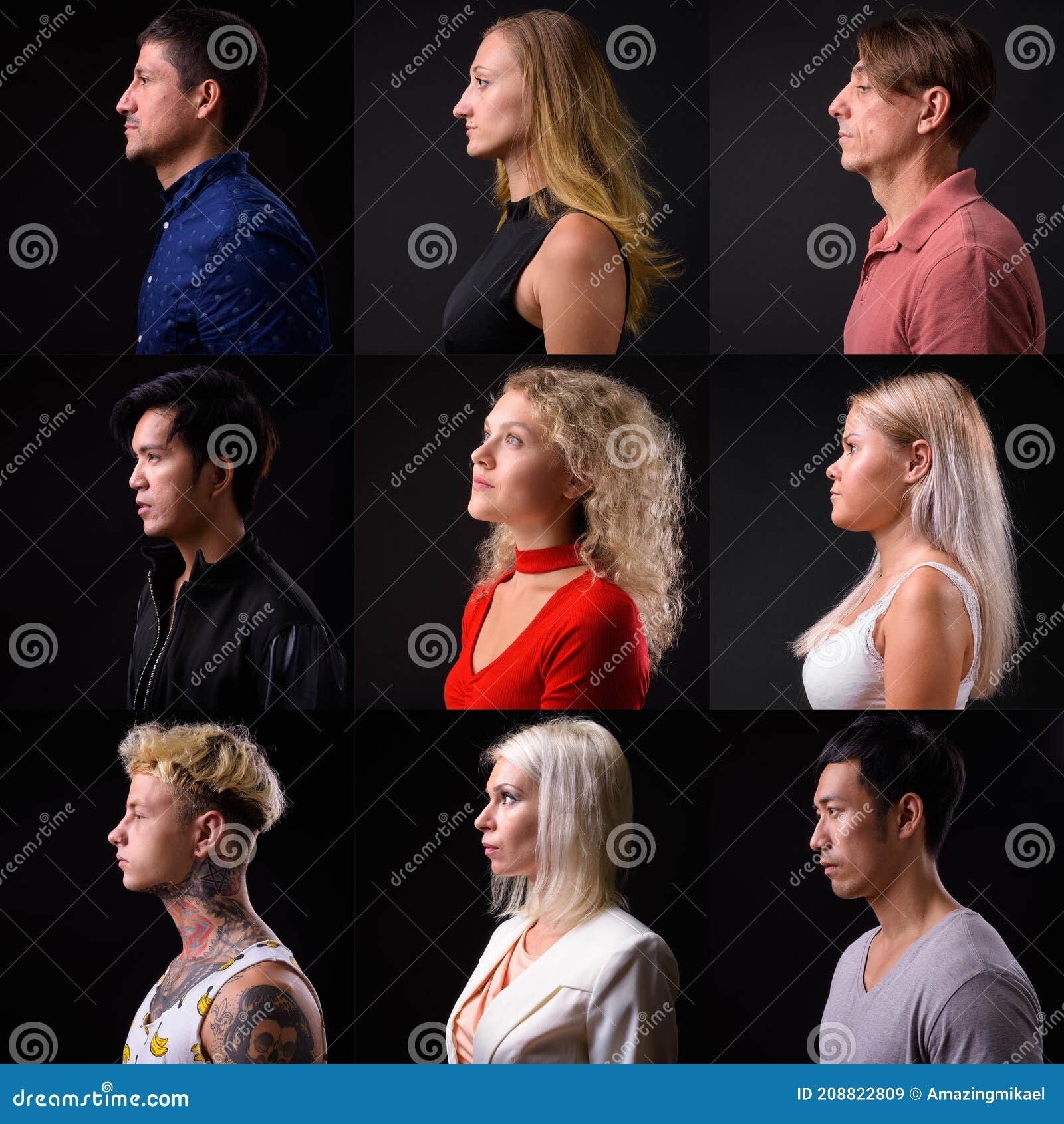 Profile View Collage People Faces Against Studio Background Stock ...