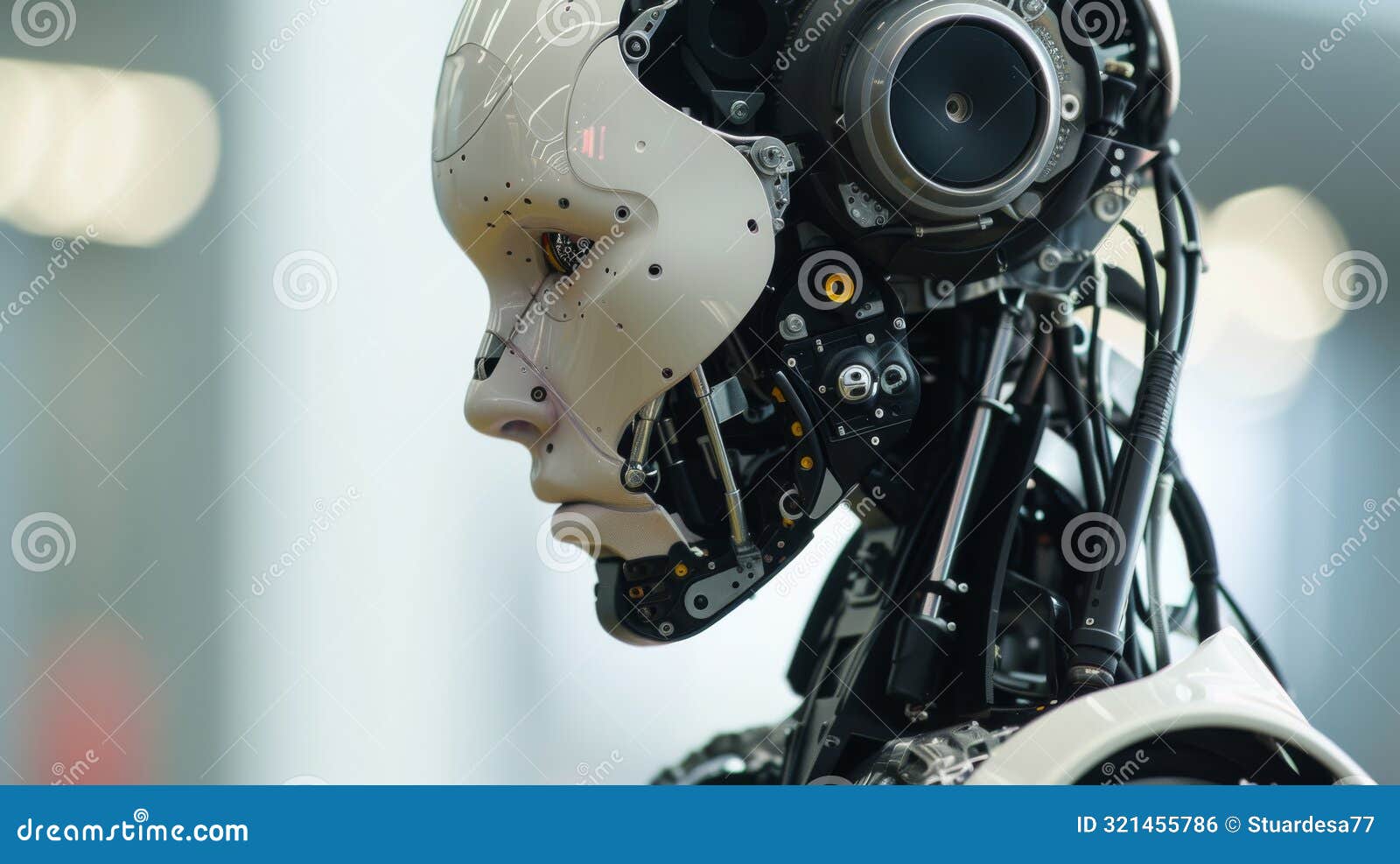Profile View of Complex Humanoid Robot with Exposed Mechanics Stock ...