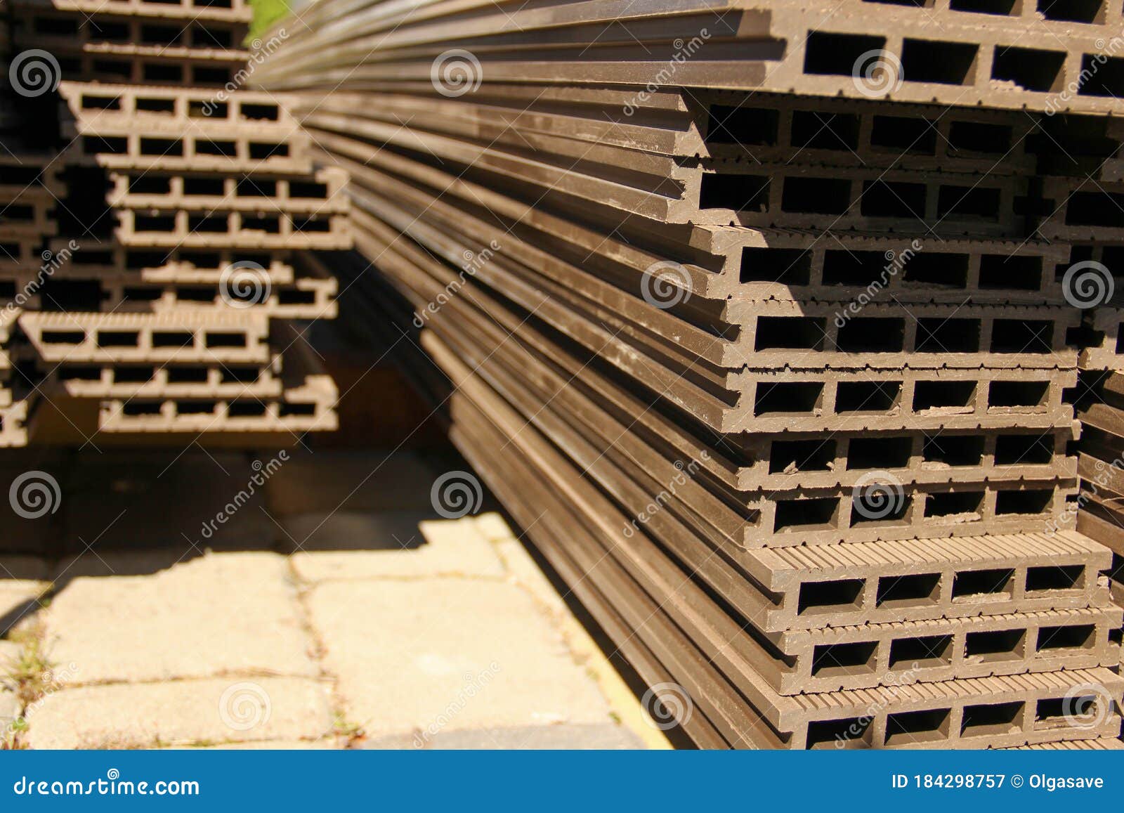 Profile View of Composite Decking Planks Put in a Pile. WPC Decking ...