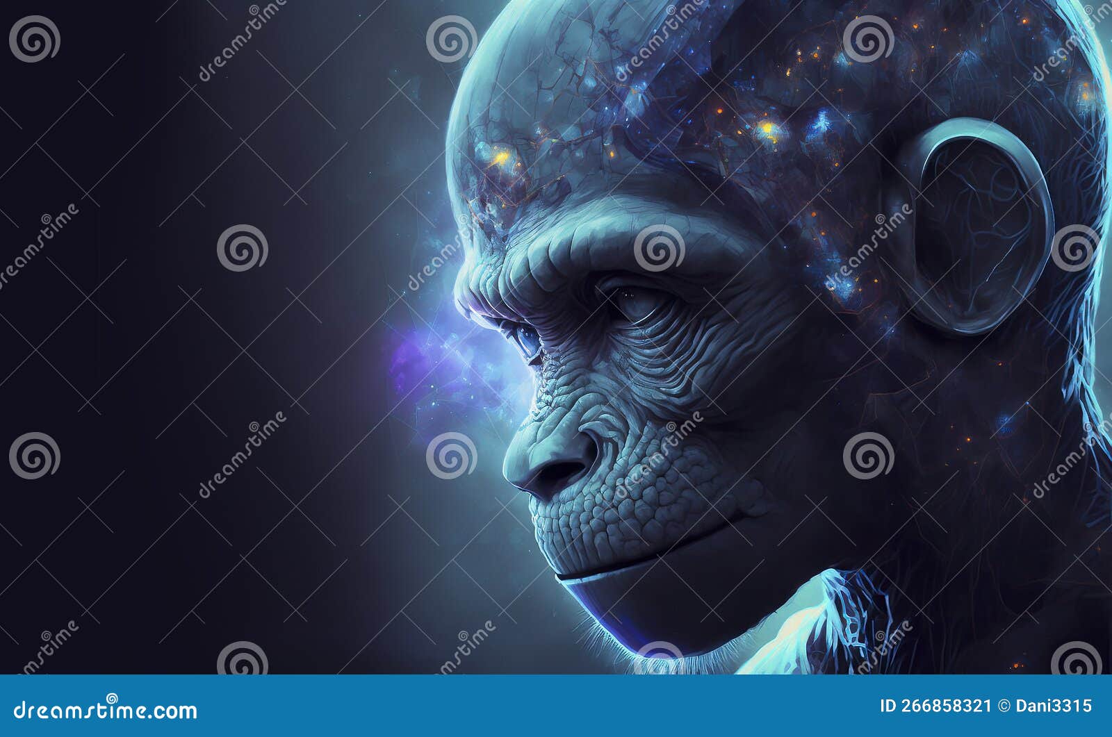 Profile View of a High-tech Cyber Monkey with Glowing Particles Stock ...