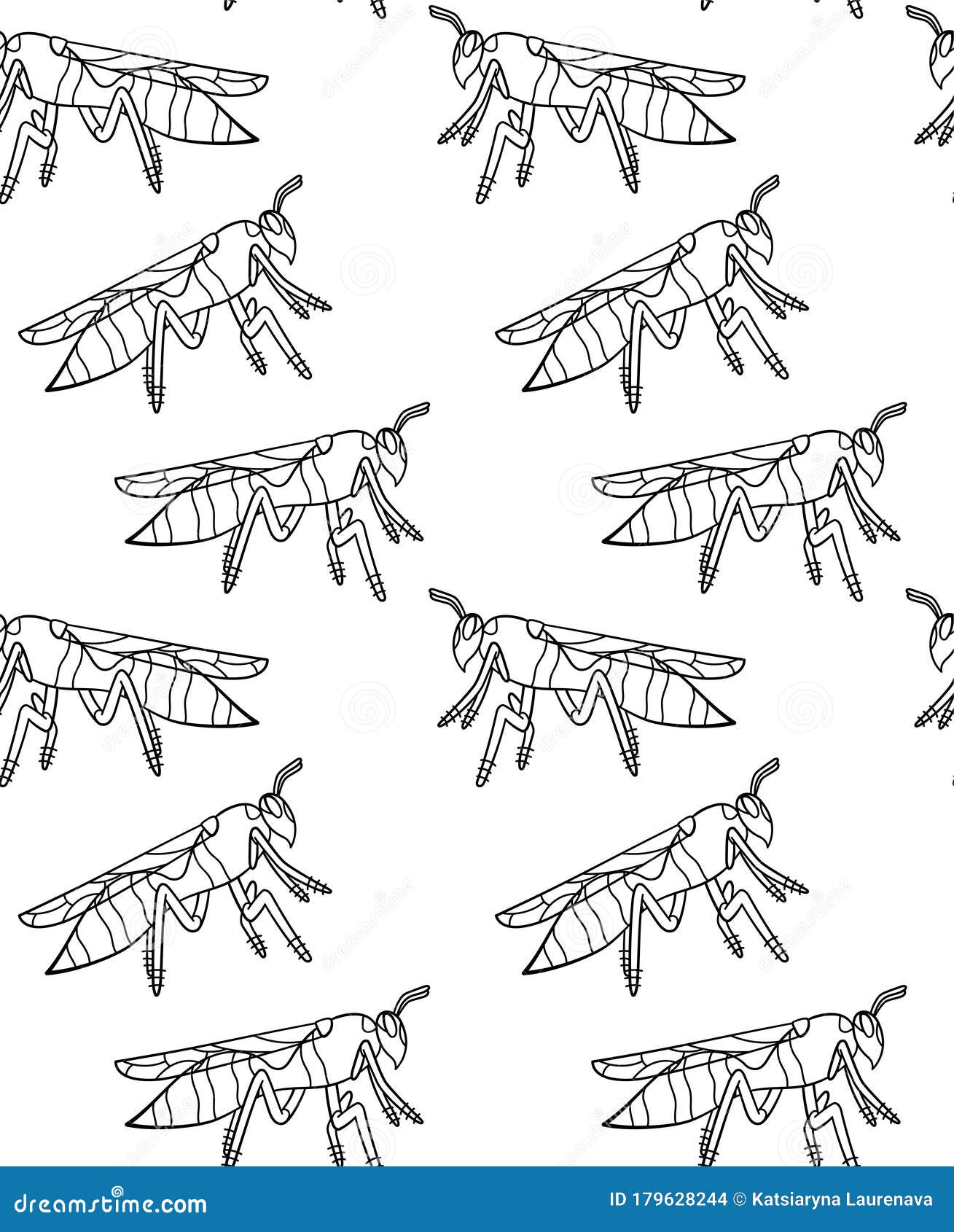 Profile View Outline Style Wasps Seamless Pattern on White Background ...