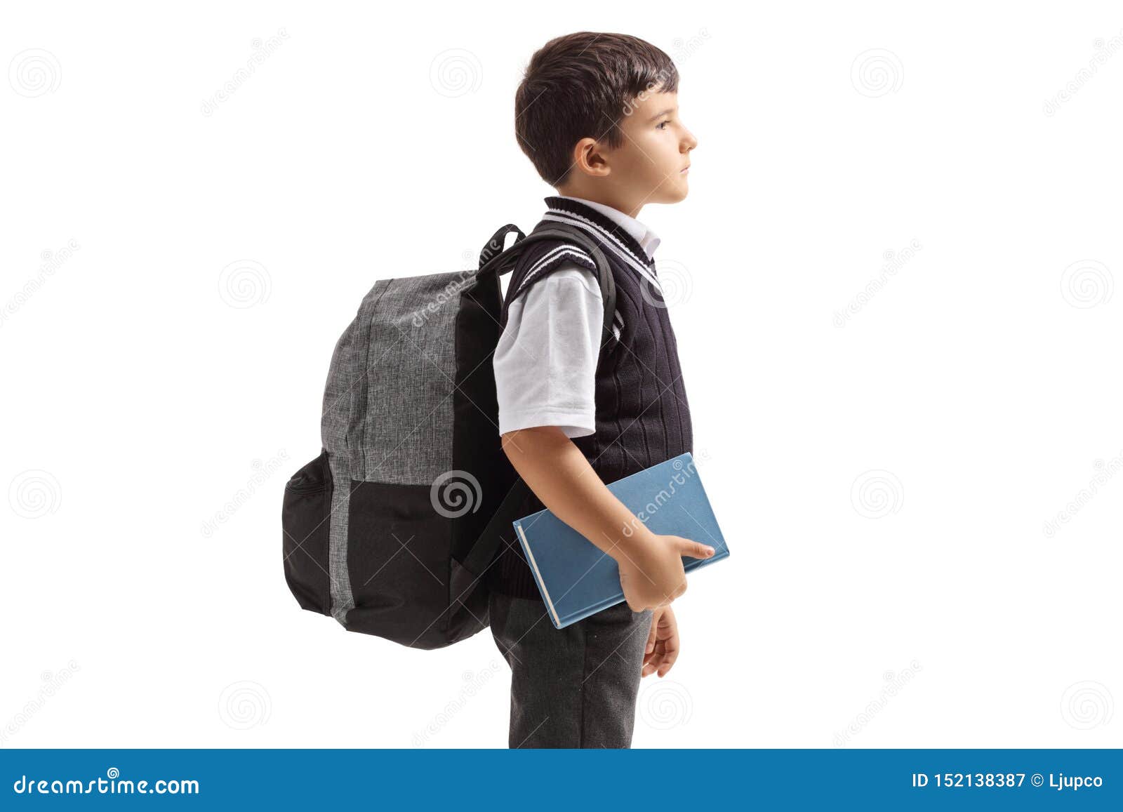 Profile View of a Schoolboy in a Uniform and a Backpack Stock Image ...