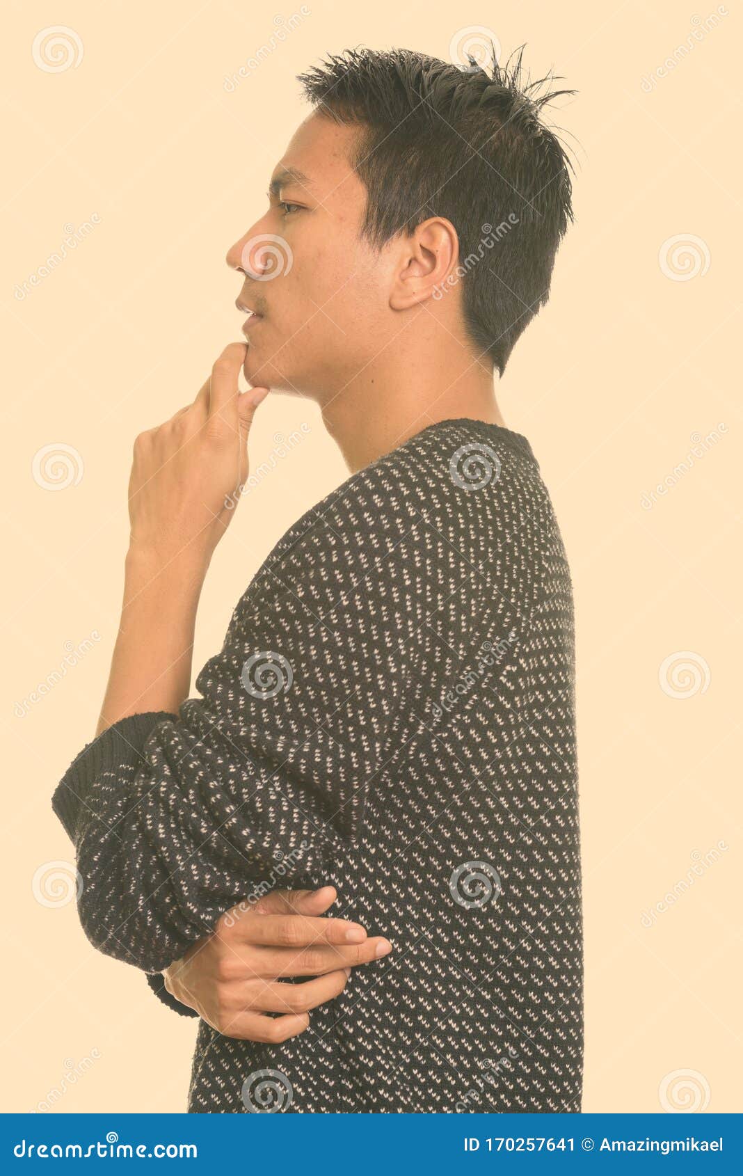 Profile View of Young Asian Man Thinking Stock Image - Image of ...