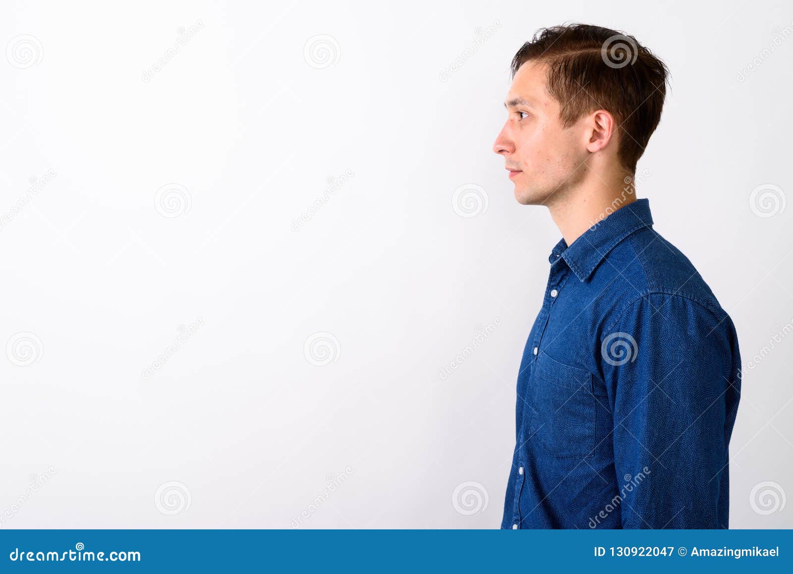 Profile View of Young Handsome Man Against White Background Stock Image ...