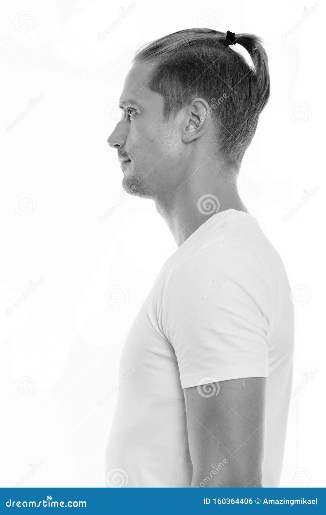 Profile View of Young Handsome Man in Black and White Stock Photo ...