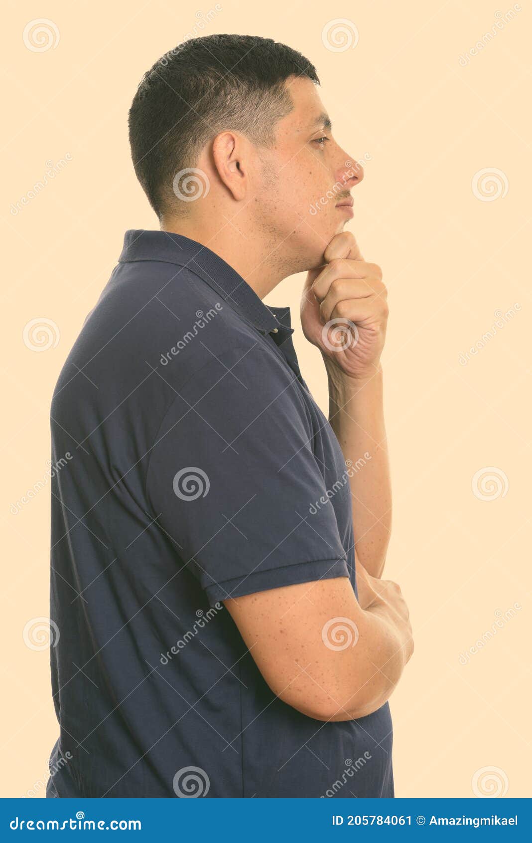 Profile View of Young Hispanic Man Thinking Studio Shot Stock Image ...