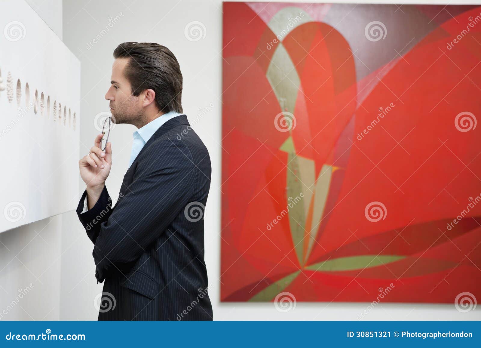 Profile View of a Young Man in a Art Art Gallery Stock Image - Image of ...