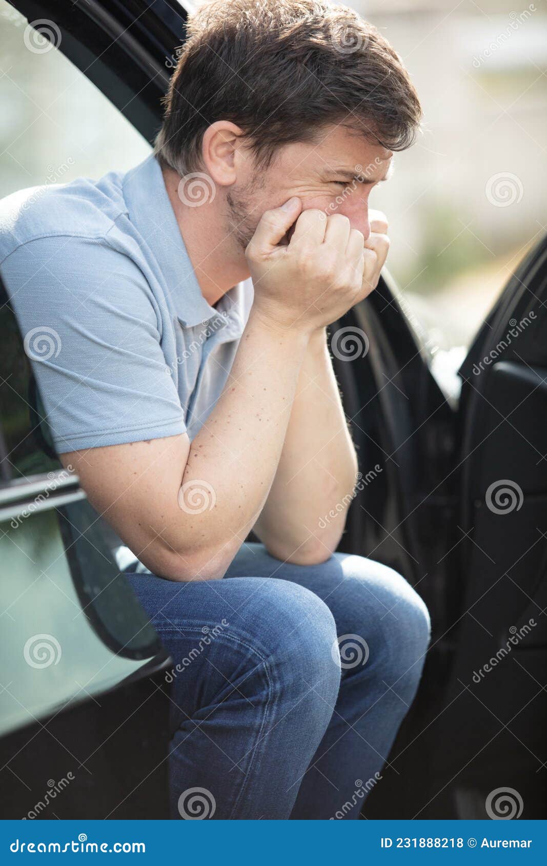 Profile View Young Man Feeling Stressed Stock Photo - Image of parked ...