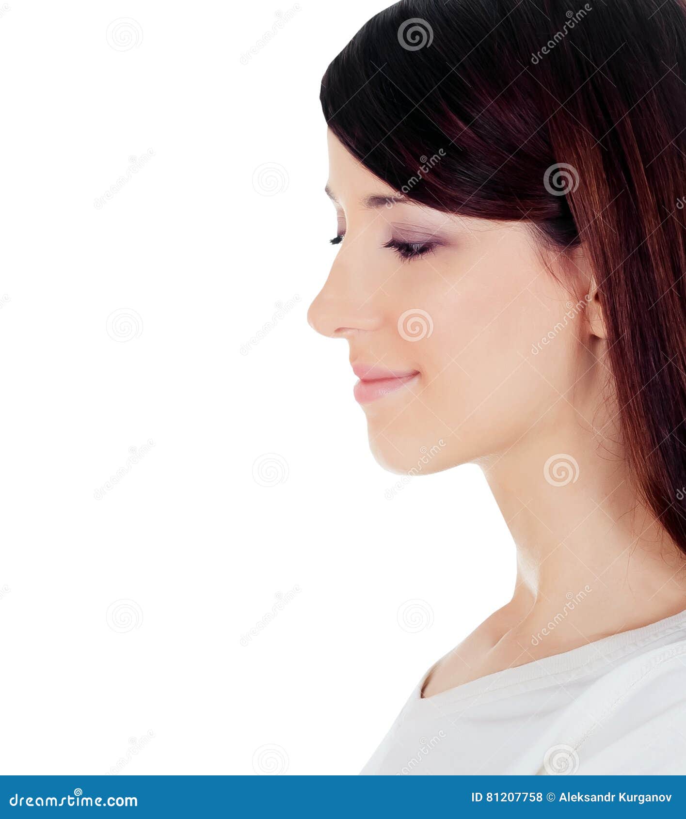 Profile View of Young Woman Isolated Over White Stock Photo - Image of ...