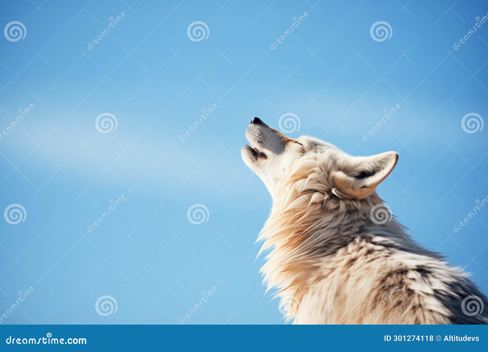 Profile of Wolf Head Howling with Clear Blue Sky Stock Photo - Image of ...