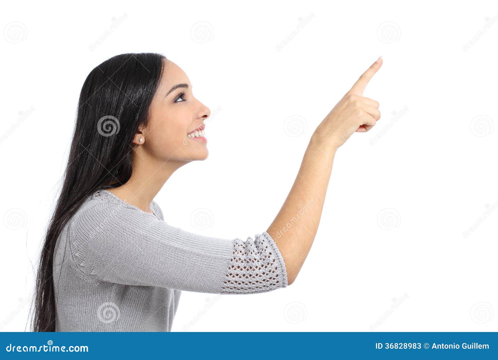 Profile of a Woman Pointing an Advertisement Stock Image - Image of ...