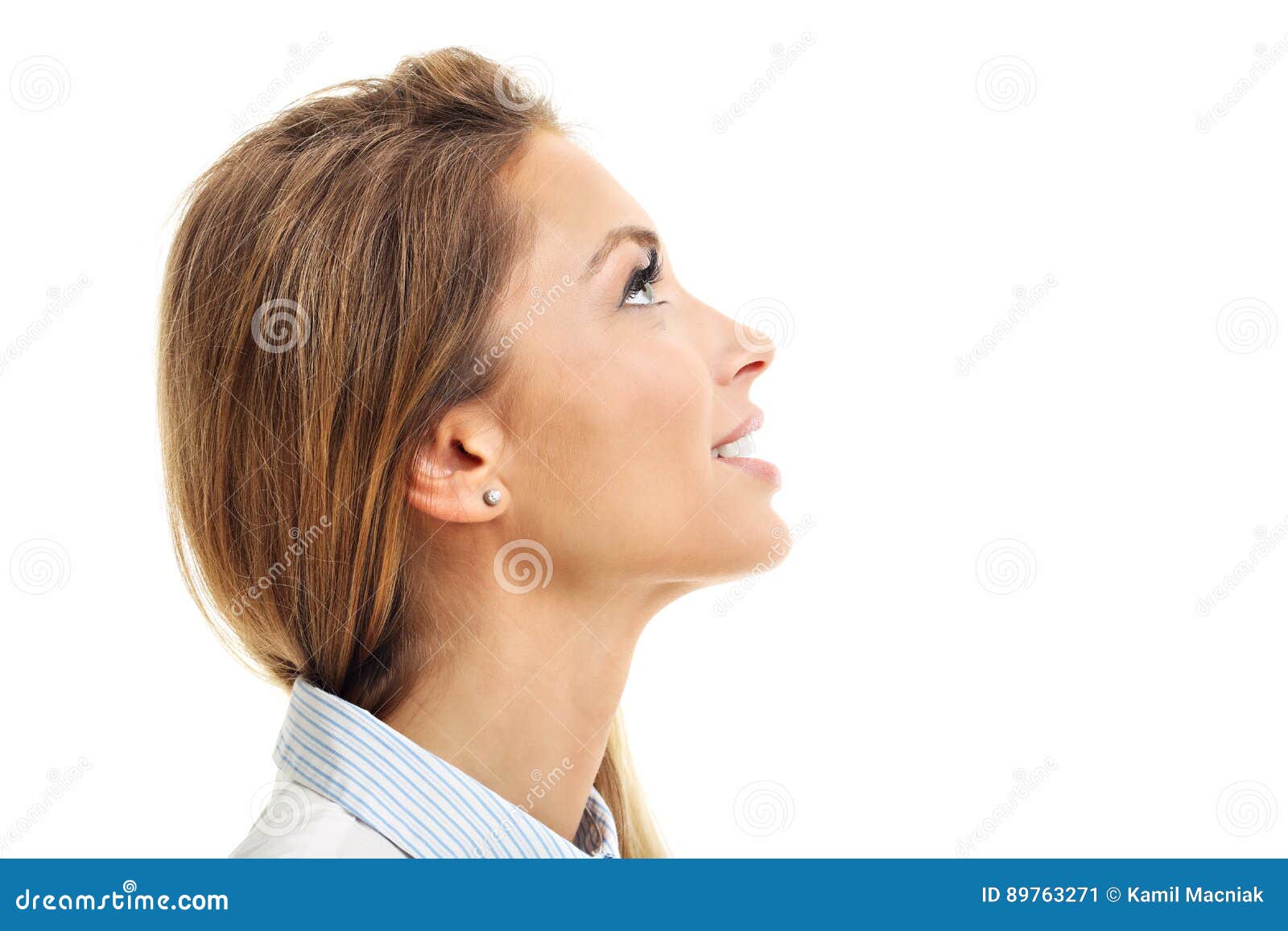 Profile of Woman Smiling Isolated on White Stock Image - Image of ...