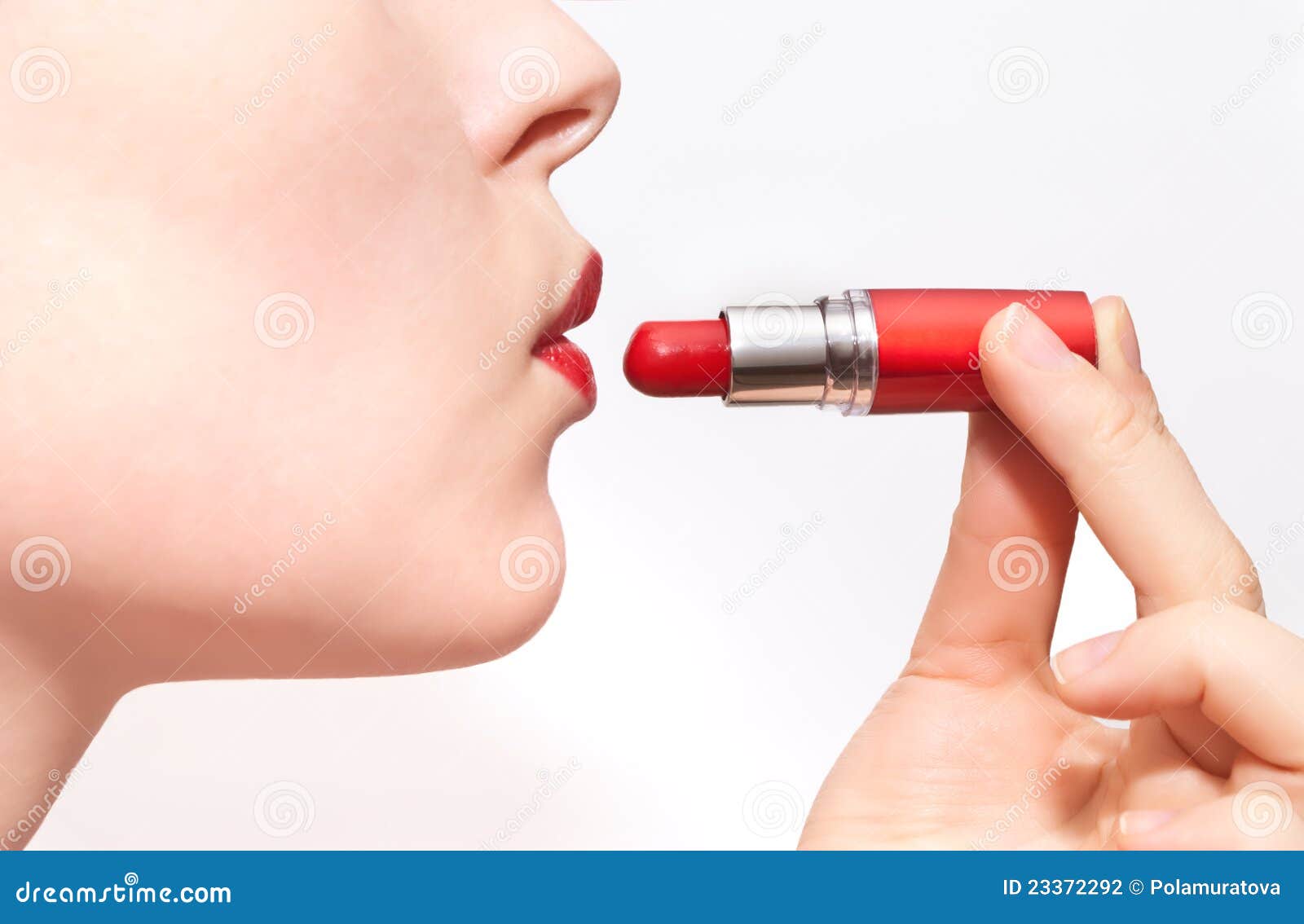 Profile of the Young Beautiful Woman with Red Lips Stock Photo - Image ...