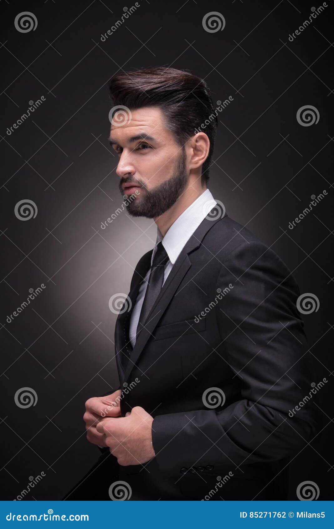 Profile Young Man Handsome Elegant Suit Hands Black Stock Photo - Image ...