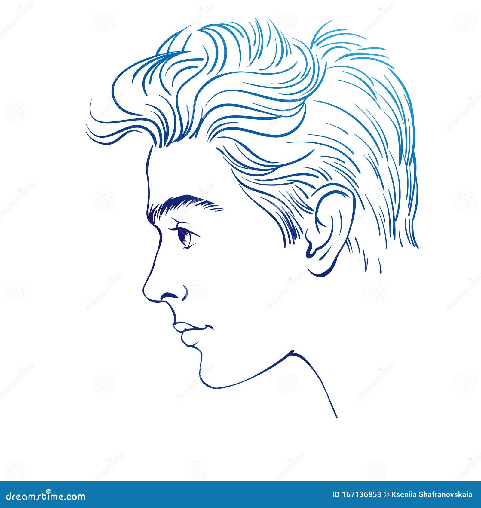 Profile of a Young Man, Outline Vector Illustration Stock Vector ...