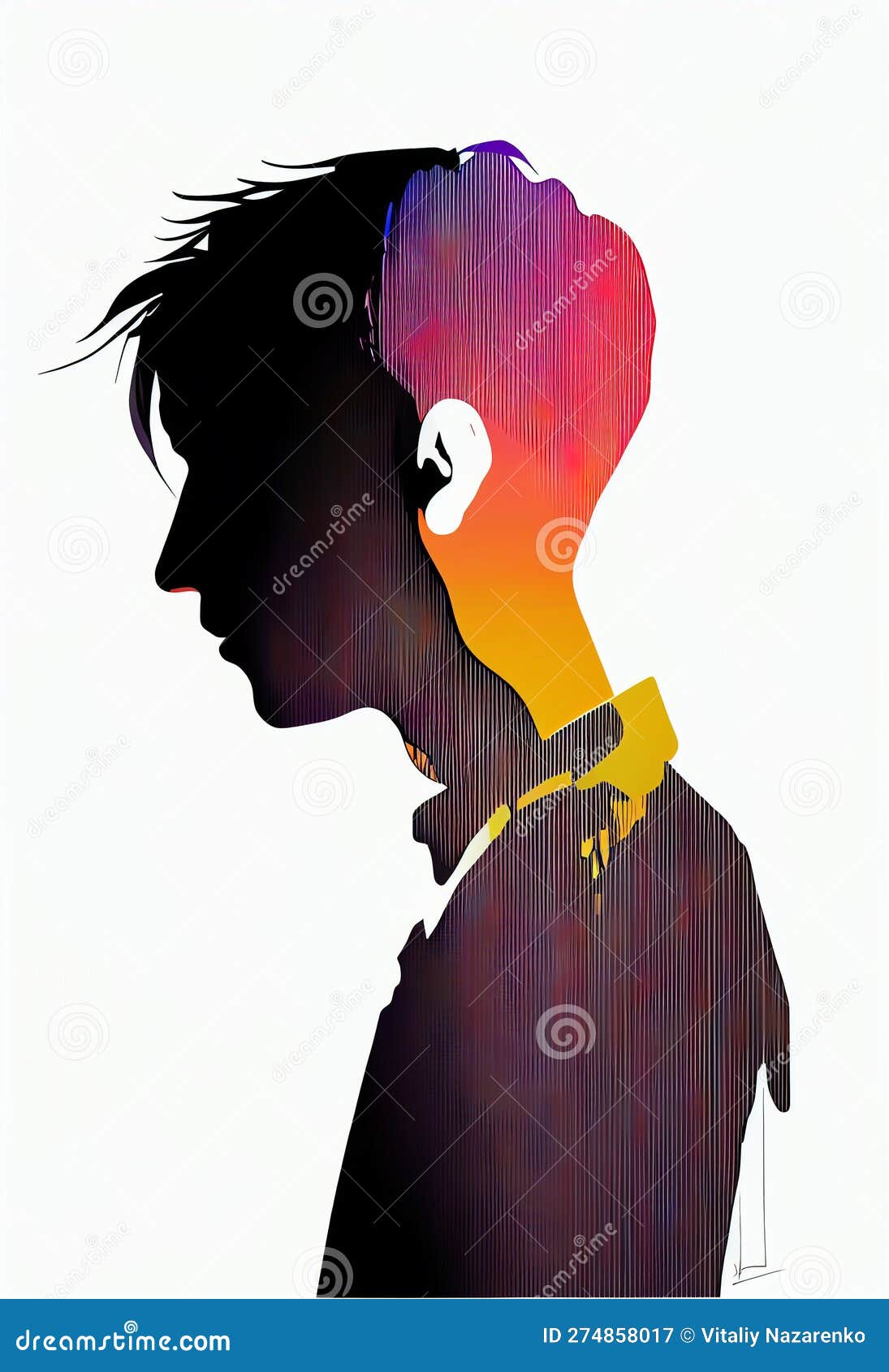 Profile of a Young Man on a White Background. Image in Simple Flat ...
