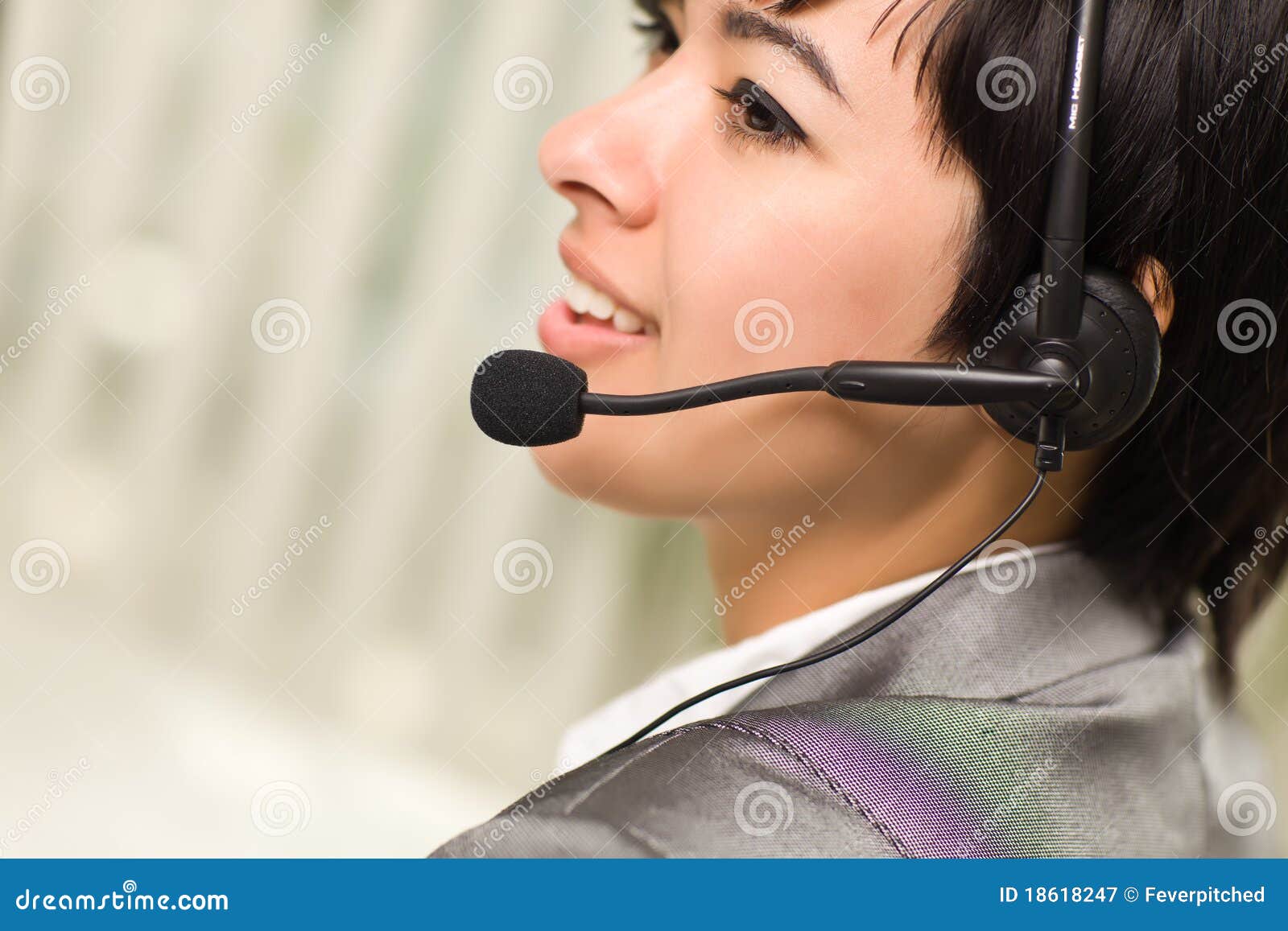 Profile of Young Mixed Race Woman with Headset Stock Image - Image of ...