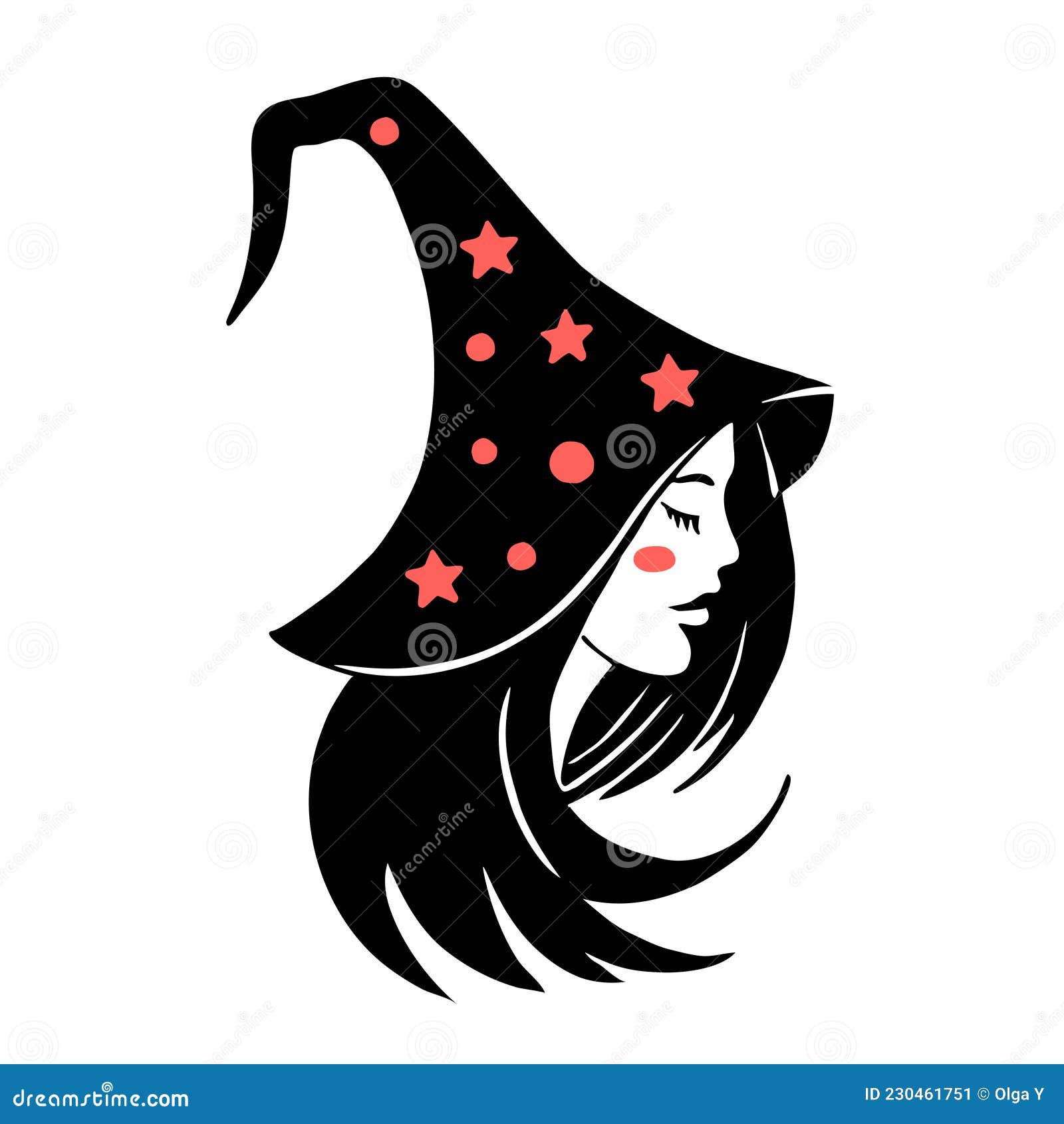 Profile of a Young Witch in a Hat, Vector Illustration Stock Vector ...