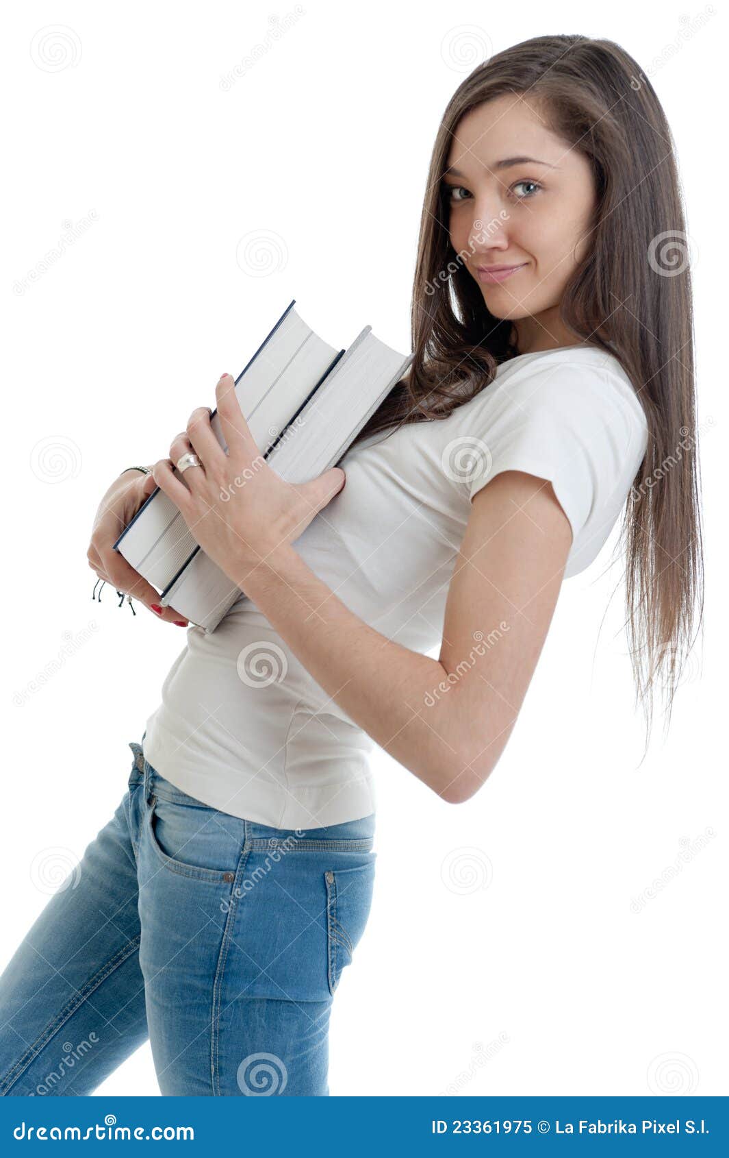 Profile of Young Woman Carrying Books Stock Image - Image of lesson ...
