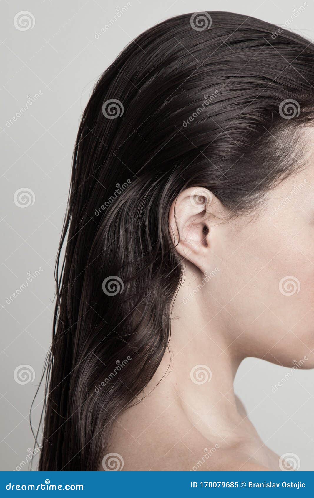 Profile Of Young Woman With Long Dark Wet Hair Natural Beauty Concept Stock Image Image Of
