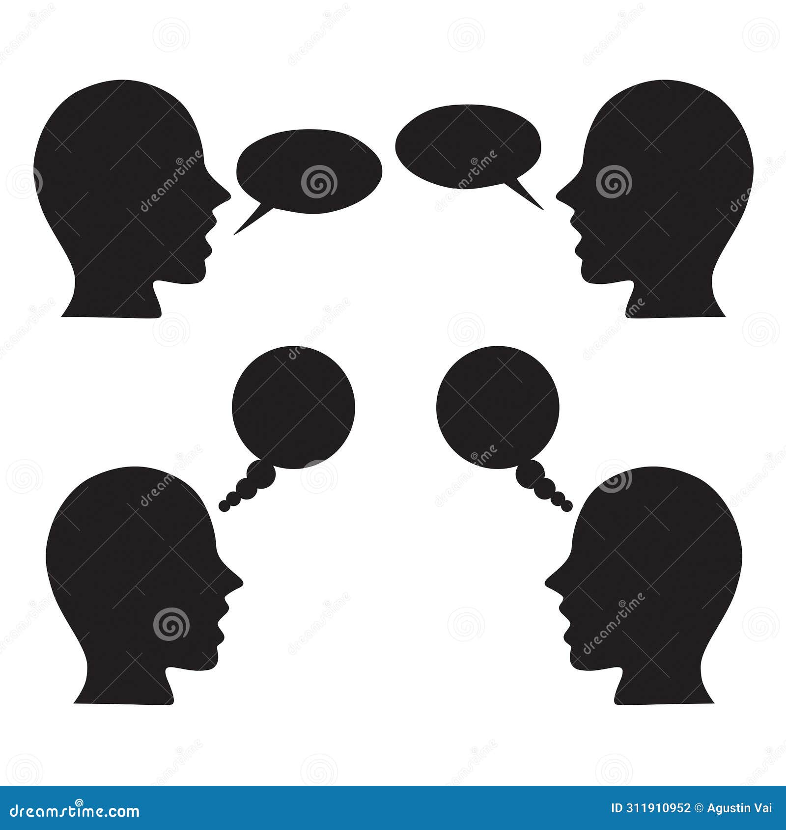 Profiles of Human Heads Facing Each Other with Speech and Thinking ...