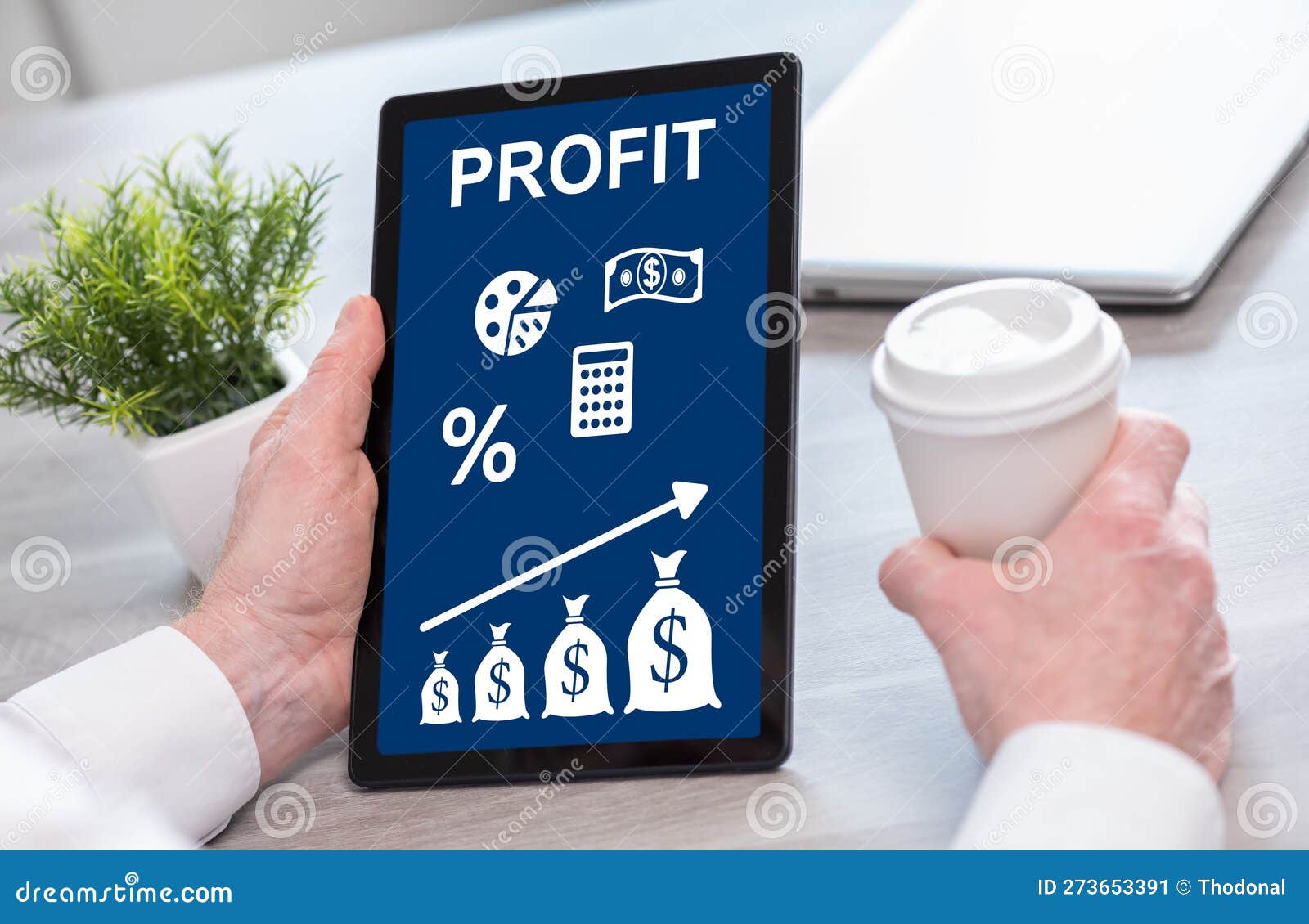 Profit concept on a tablet stock image. Image of economic - 273653391