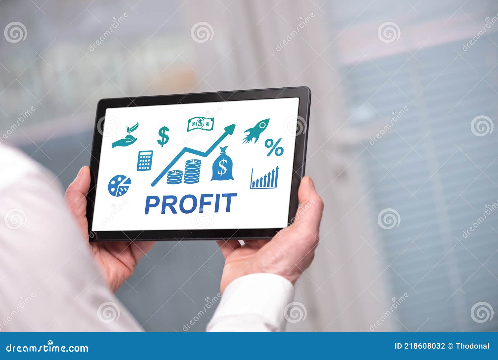 Profit concept on a tablet stock photo. Image of finance - 218608032