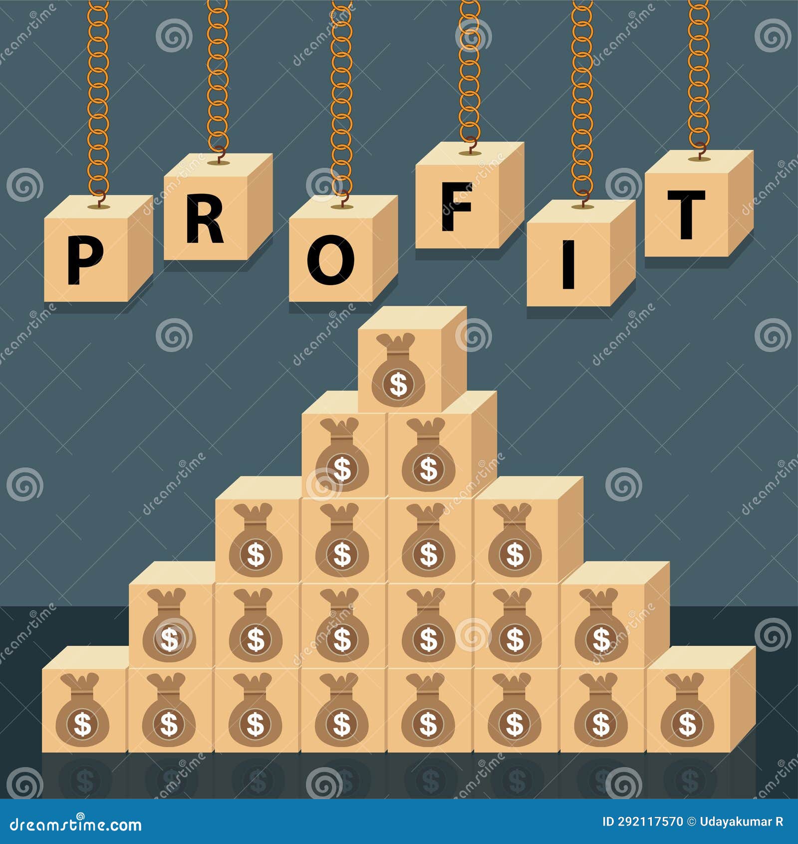 Profit: Cube Words, Positivity, Vector Illustration Design for Graphics ...