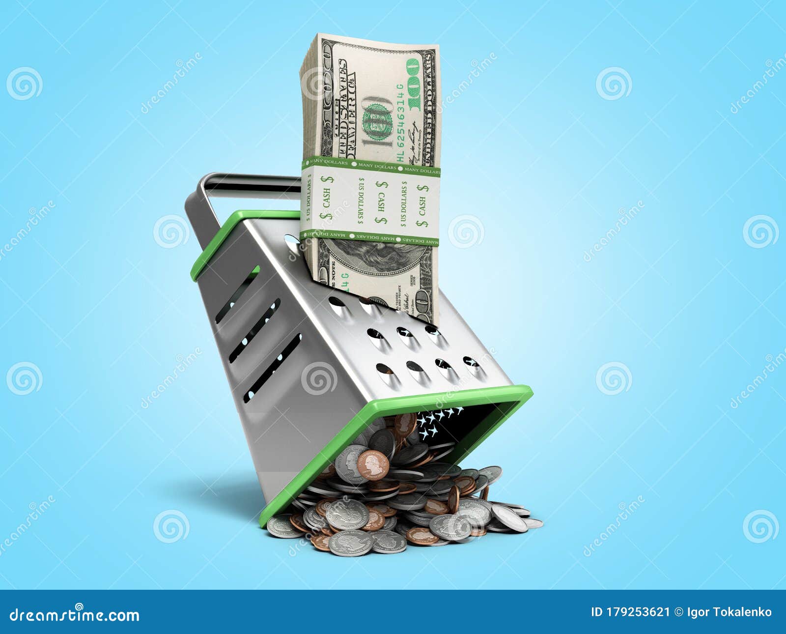 Profit Distribution Concept a Pack of Dollar Bills is Rubbed into Coins ...