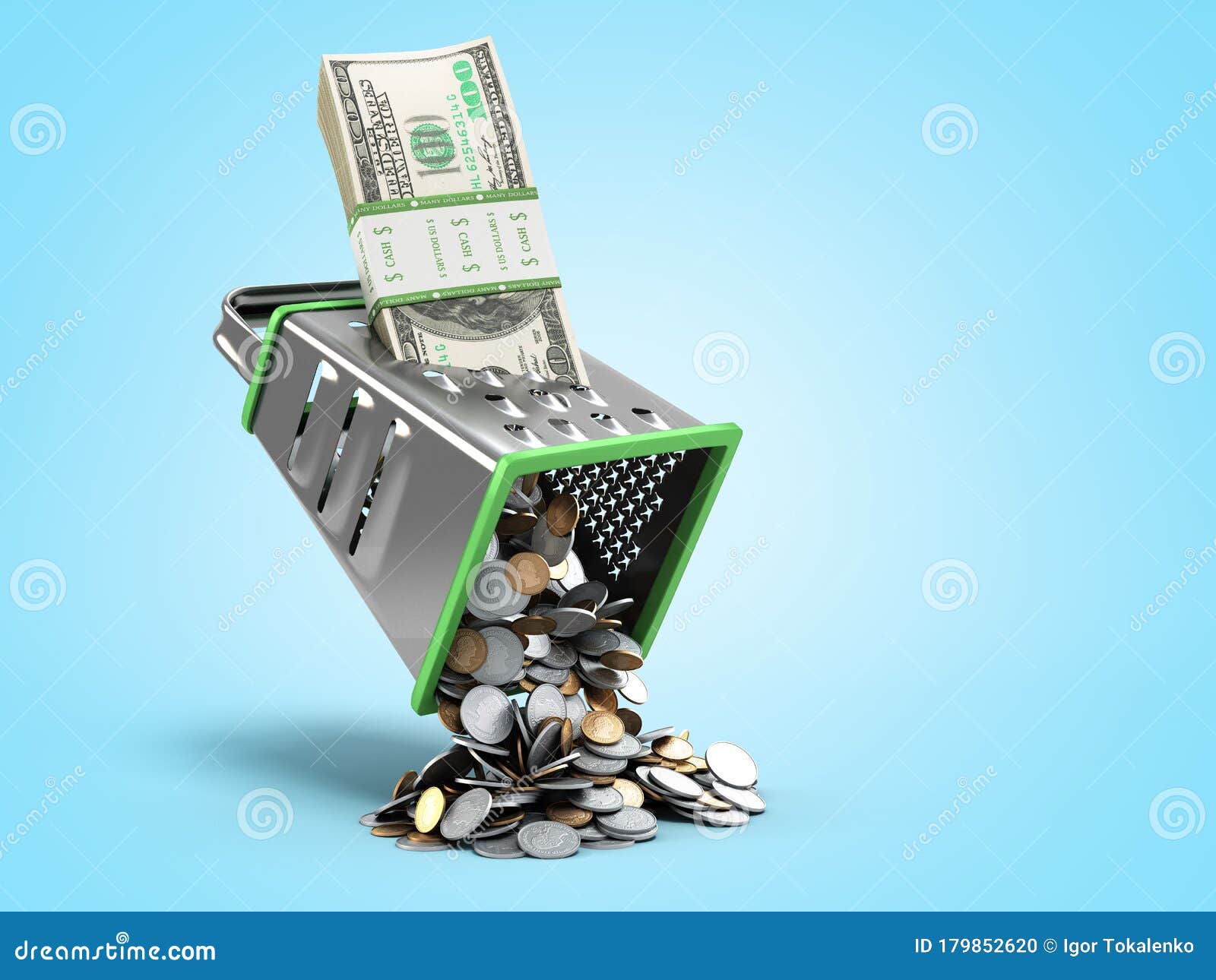 Profit Distribution Concept a Pack of Dollar Bills is Rubbed into Coins ...