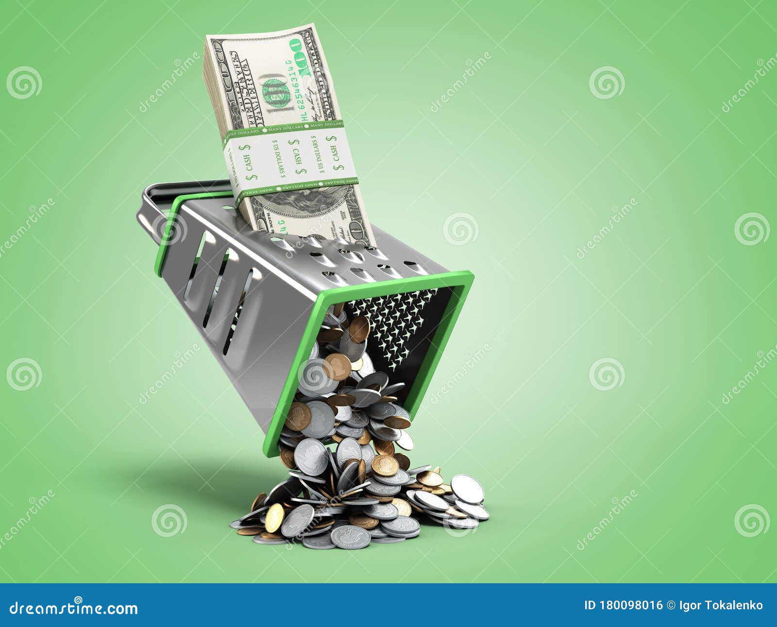 Profit Distribution Concept a Pack of Dollar Bills is Rubbed into Coins ...