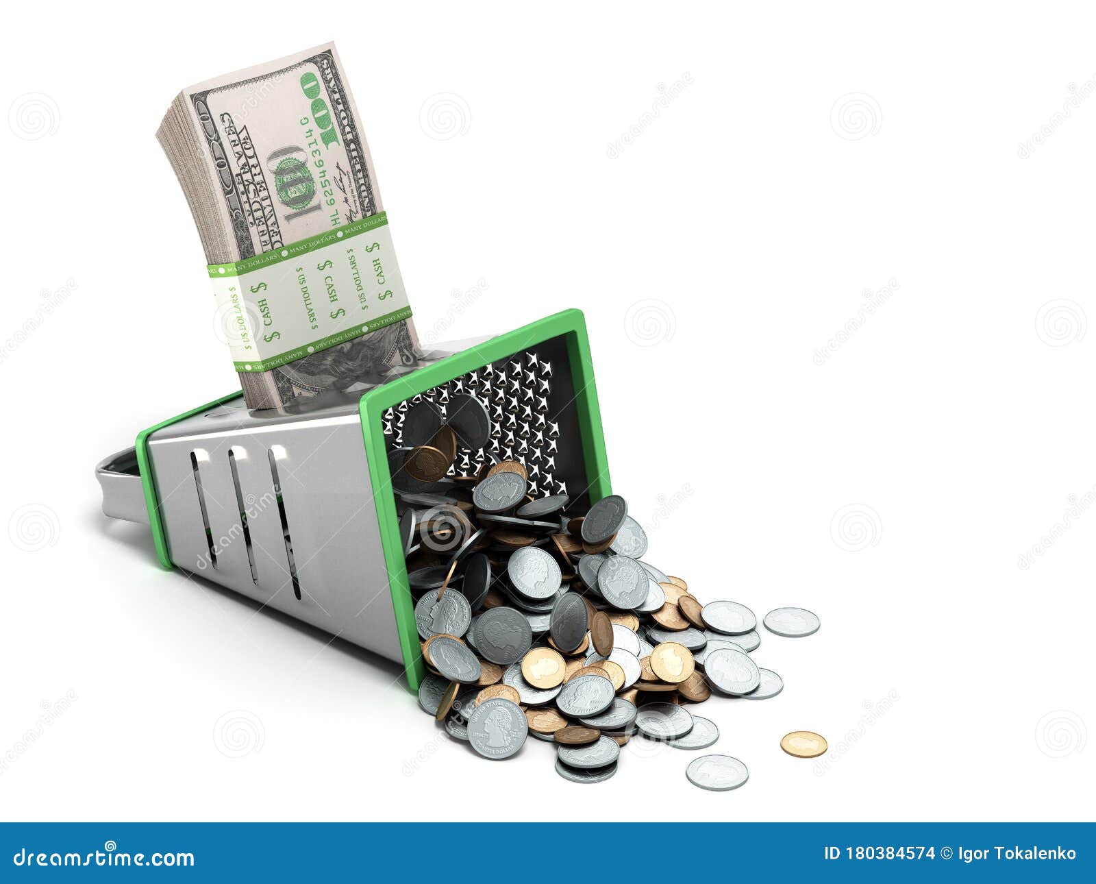 Profit Distribution Concept a Pack of Dollar Bills is Rubbed into Coins ...