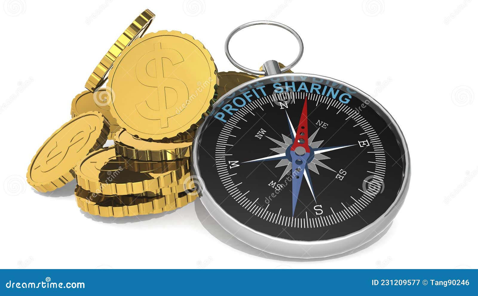 Profit Sharing Concept with Compass and Gold Coins Stock Illustration ...
