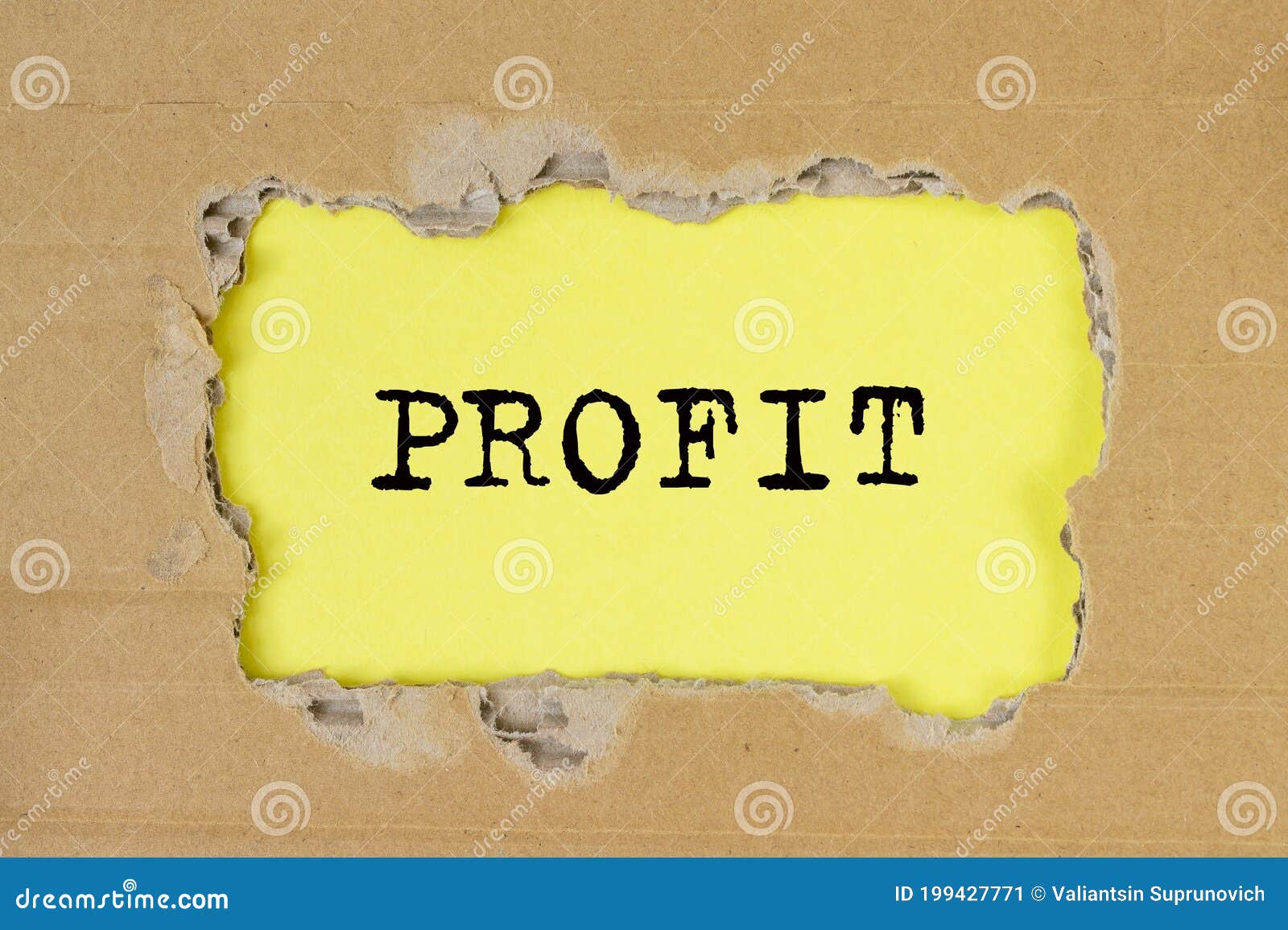 Profit Word on Yellow Table through Craft Torn Paper Stock Image ...