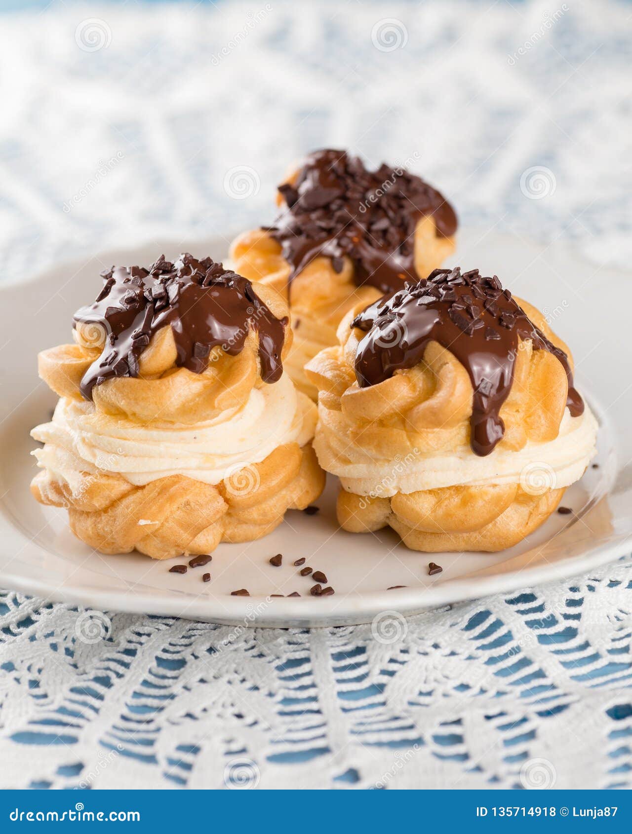 Profiterole Cream Puff, Chocolate Stock Photo - Image of fresh, pastry ...