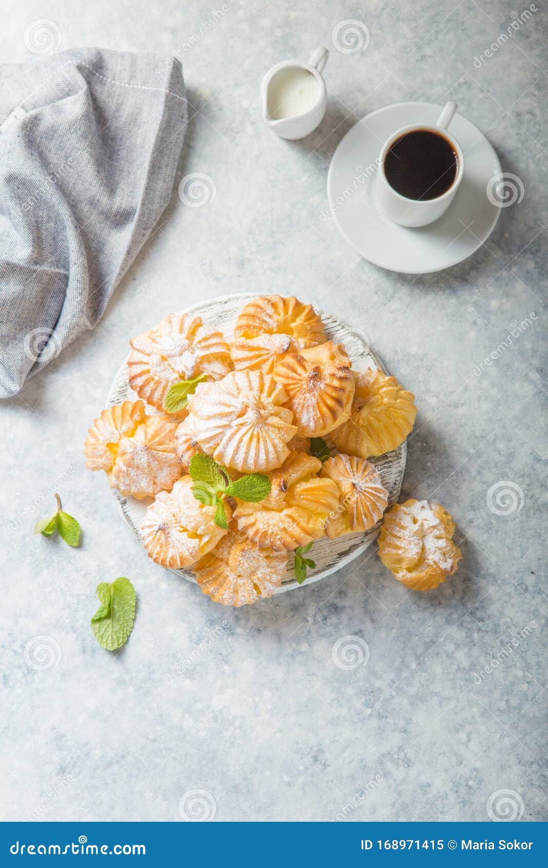 Profiterole or Gougeres or Eclair with Custard Cream Filling Served for ...