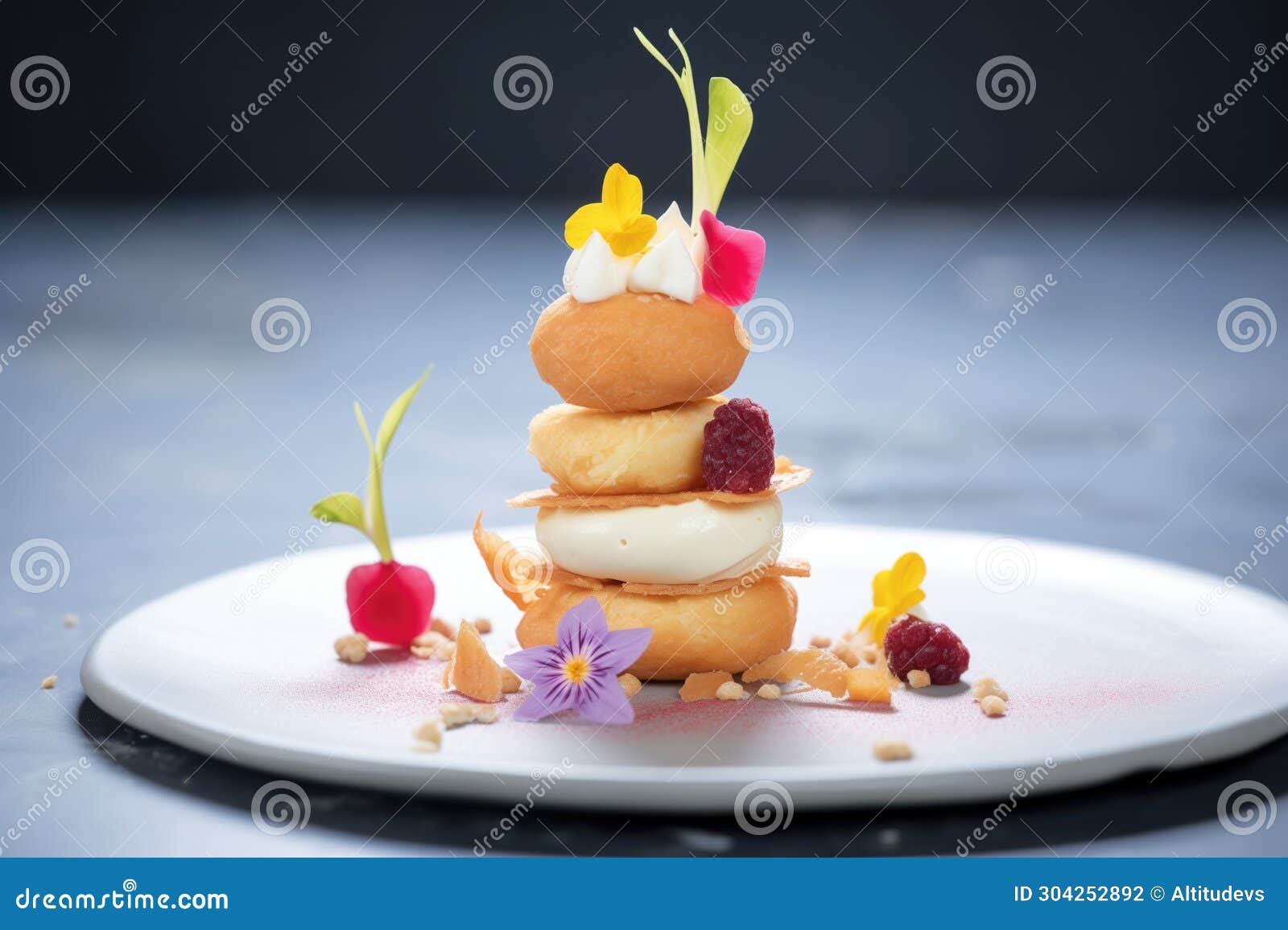 Profiteroles Stack with Raspberry Atop on Slate Stock Illustration ...