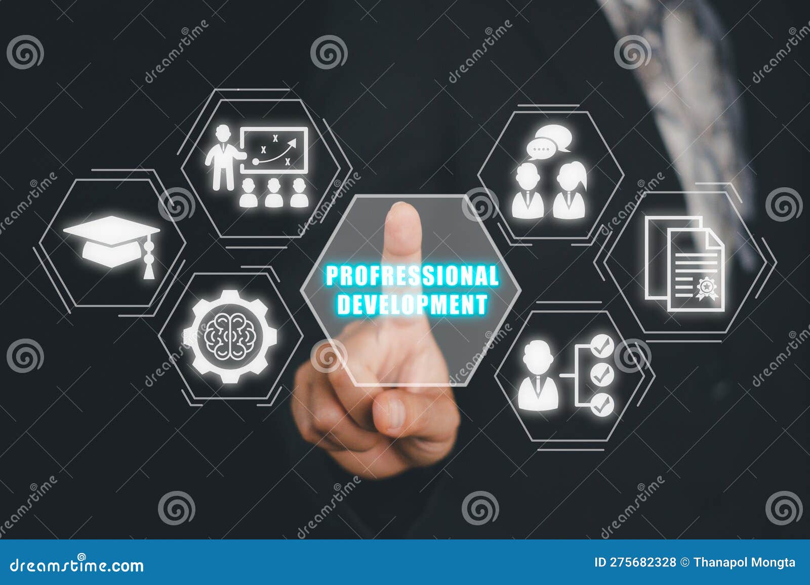 Business Person Hand Touching Profressional Development Icon on Virtual ...
