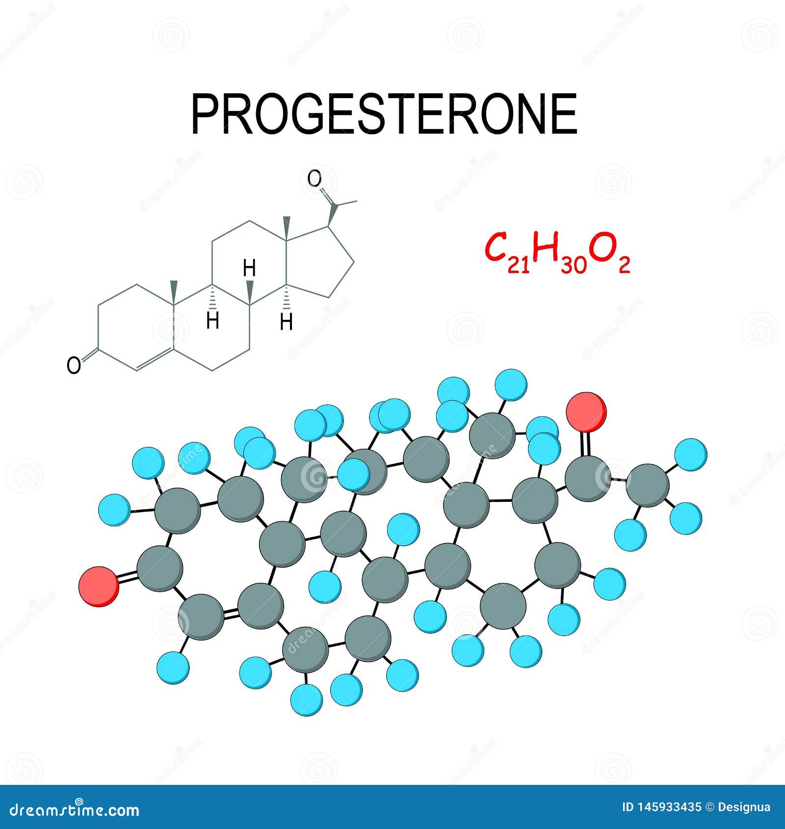 Progesterone. Chemical Structural Formula and Model of Molecule Stock ...