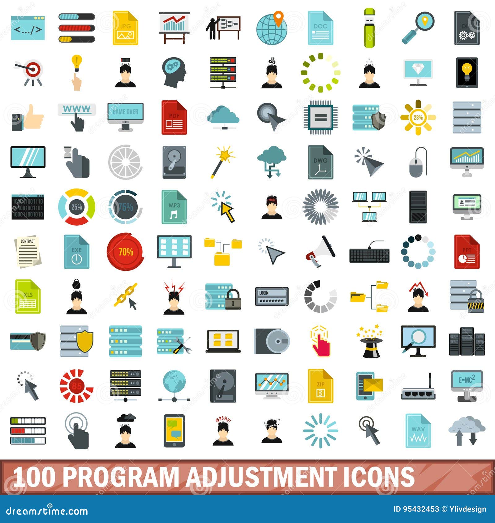 100 Program Adjustment Icons Set, Flat Style Stock Vector ...