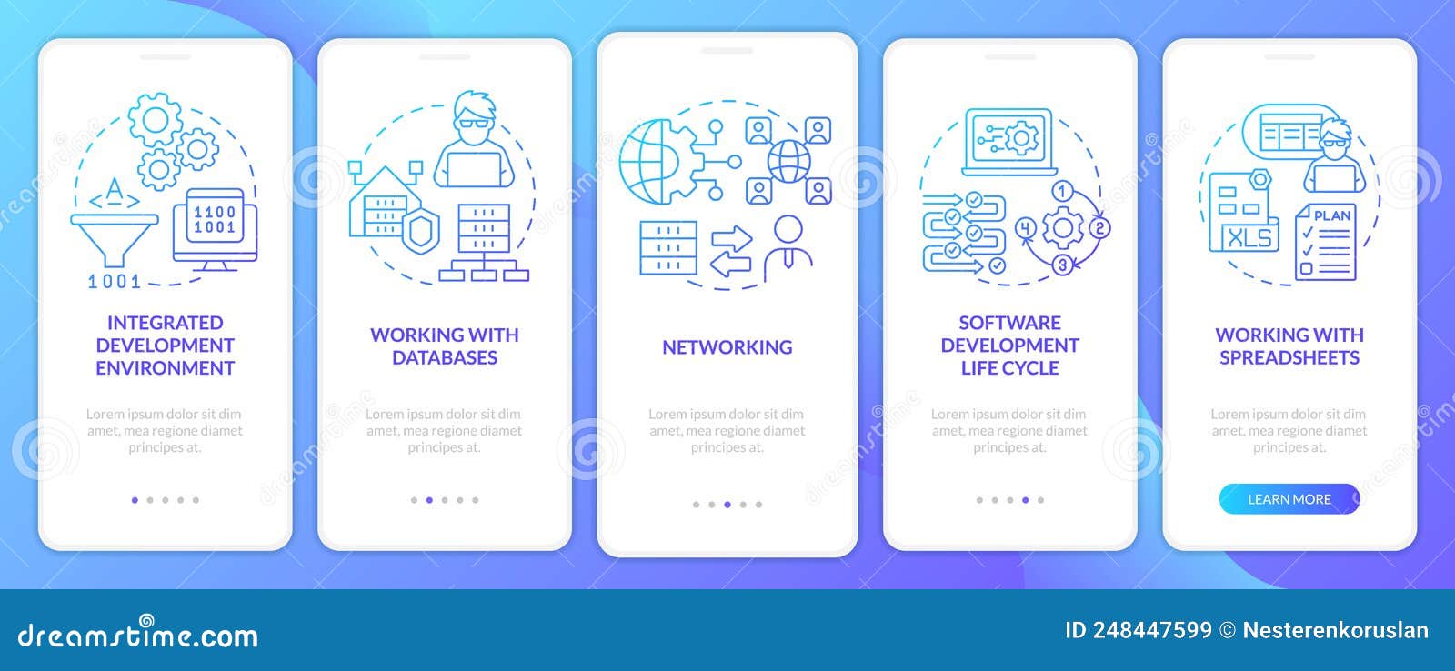 Program Building Skills Blue Gradient Onboarding Mobile App Screen