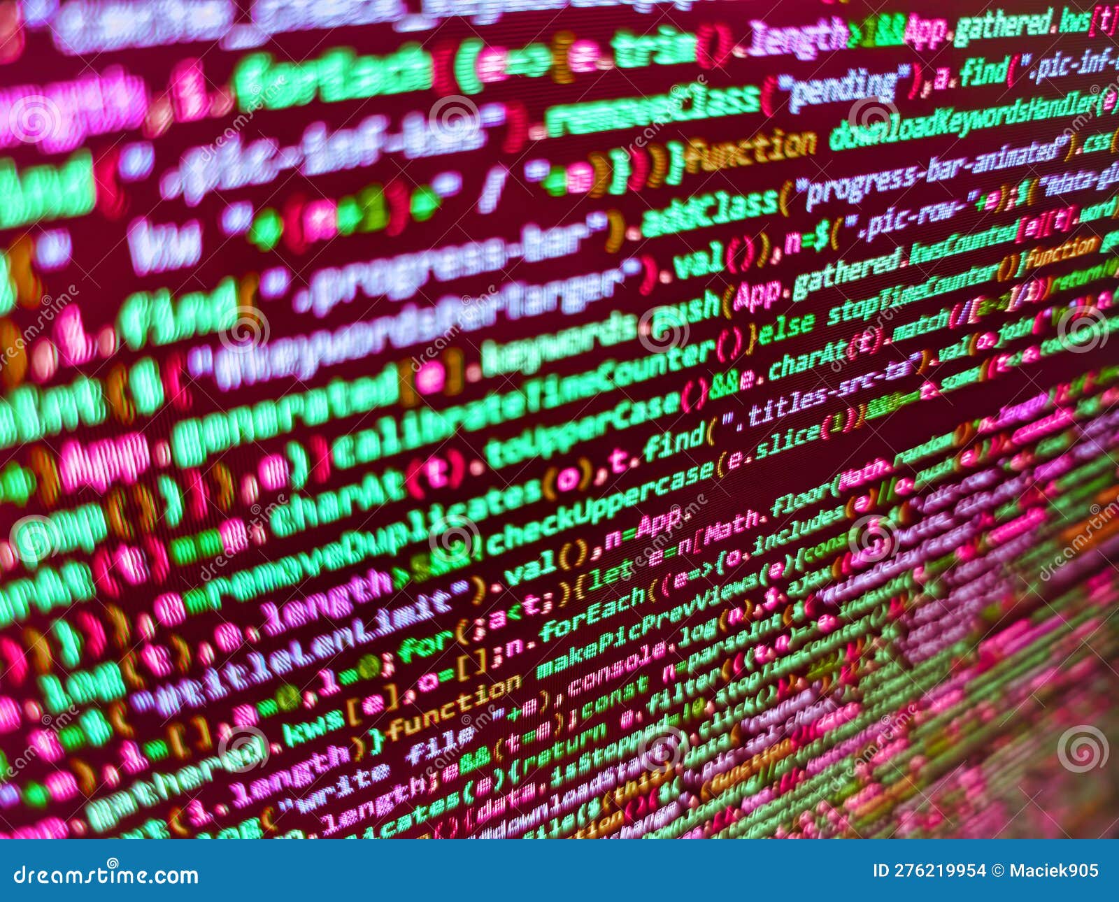 Program Code Angle View Modern Application Coded Data On Monitor Lines Of Minificated Js Code