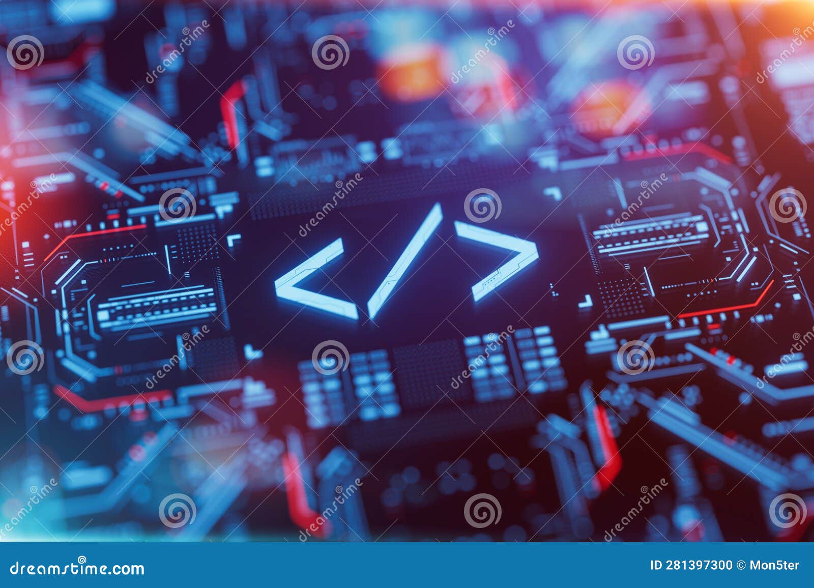 Program Code Development Icon on a Digital LCD Display with Reflection. Stock Illustration ...