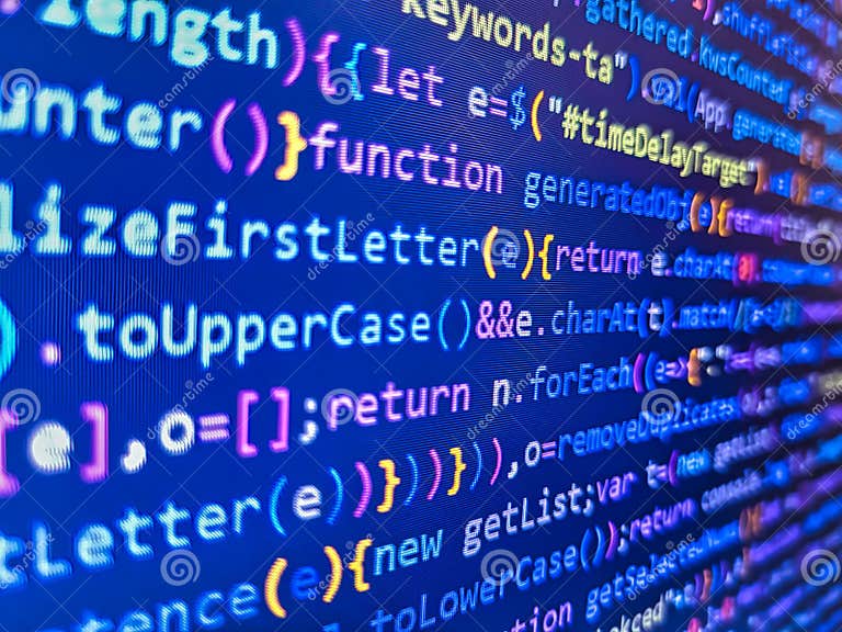 Program Code With Display Programmer Occupation Job Screen Of Colored Lighted Syntax Of Source