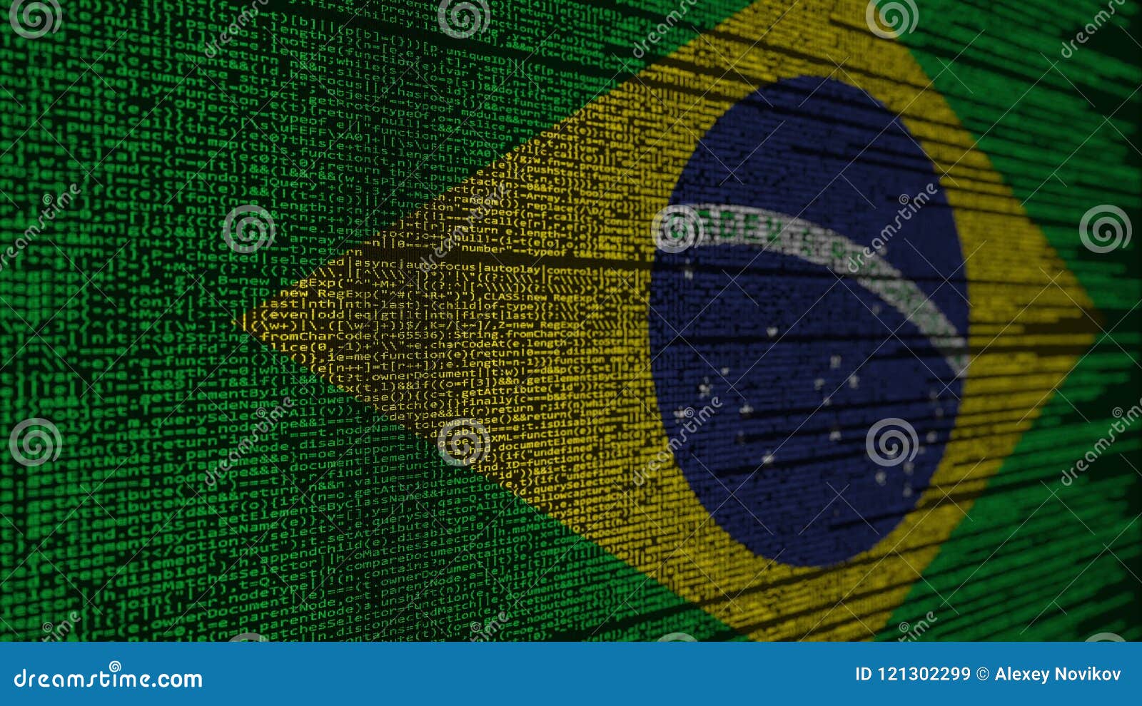 Program Code and Flag of Brazil. Brazilian Digital Technology or ...